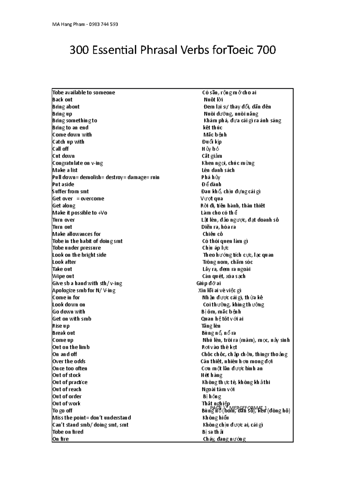 300 Essential Phrasal Verbs For Toeic 700. MA Hang Pham - 300 Essential ...