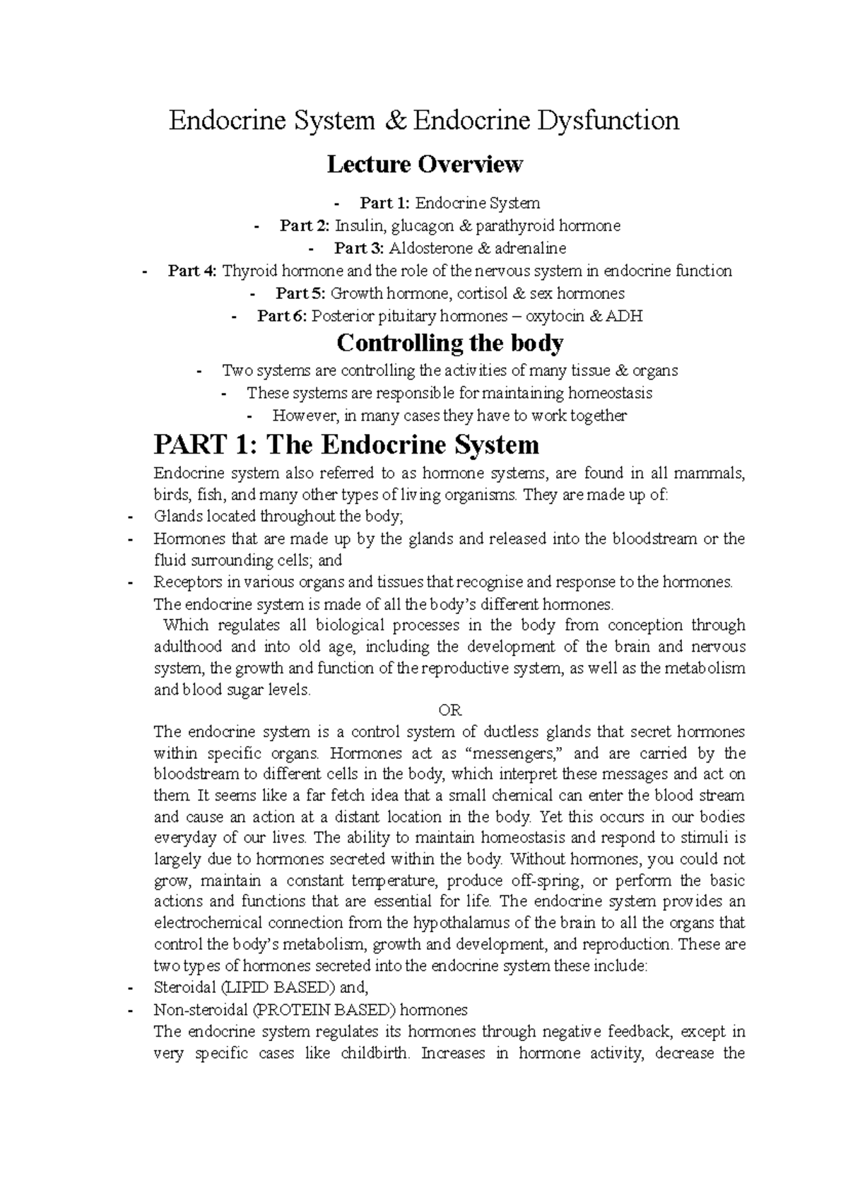 Endocrine System extended summary - Endocrine System & Endocrine ...