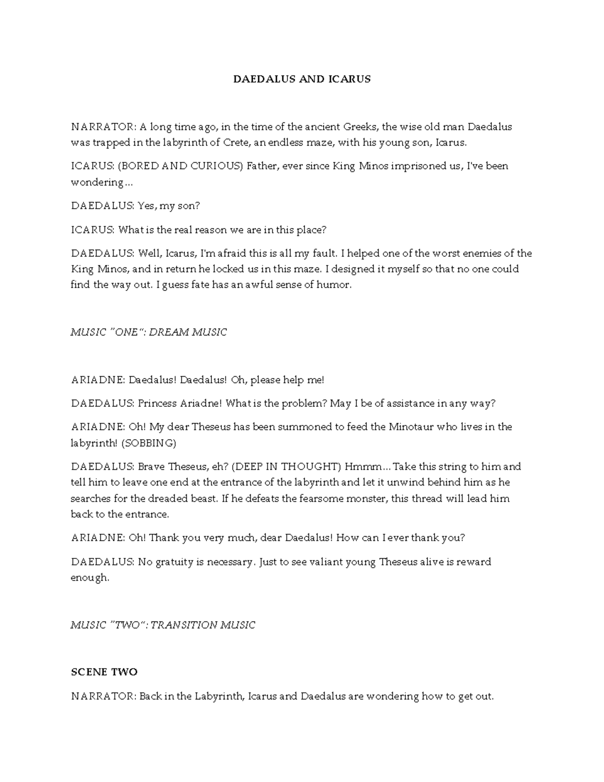 Daedalus AND Icarus Script - English - Studocu