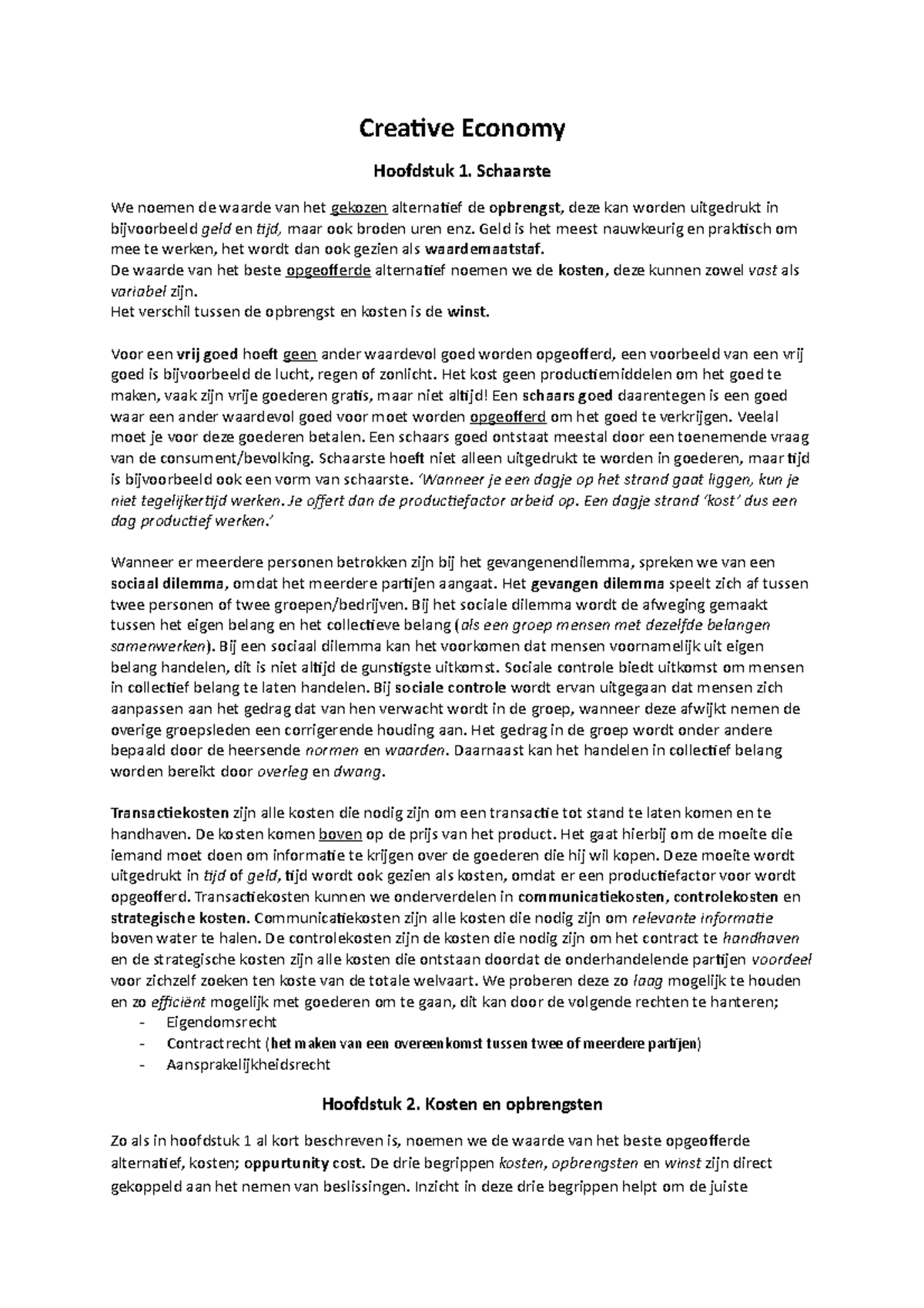 Creative Economy samenvatting hoofdstuk 1 tot en met hoofstuk 12 ...
