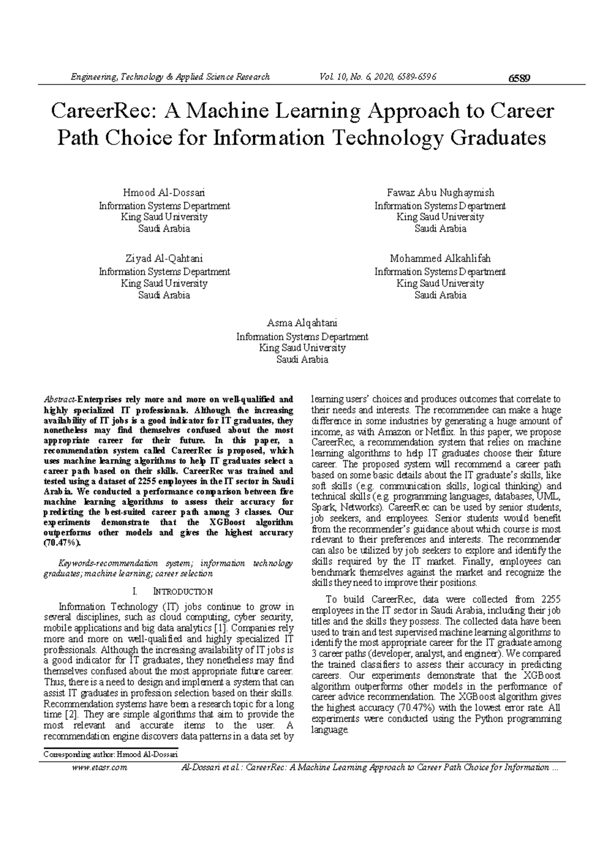 A Machine Learning Approach to Career Path Choice - Although the ...