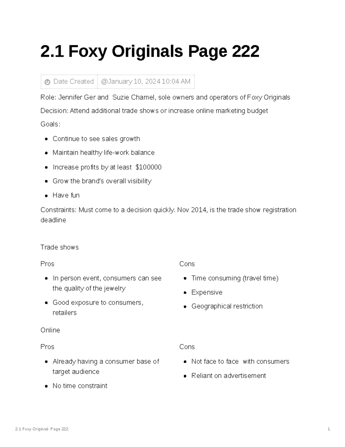 2.1 Foxy Originals - 2 Foxy Originals Page 222 Date Created Role ...