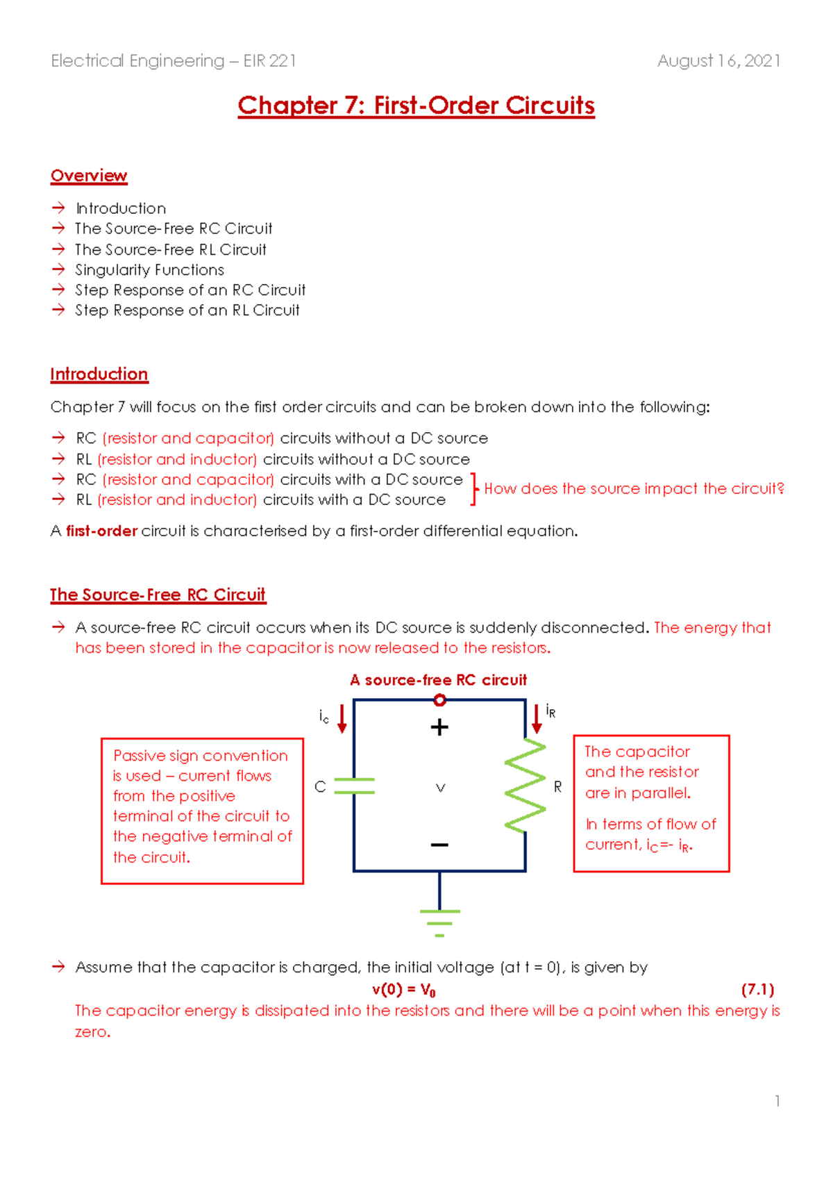 EIR 221 - Chapter 7 First-Order Circuits - Chapter 7: First-Order Circuits Overview → ...
