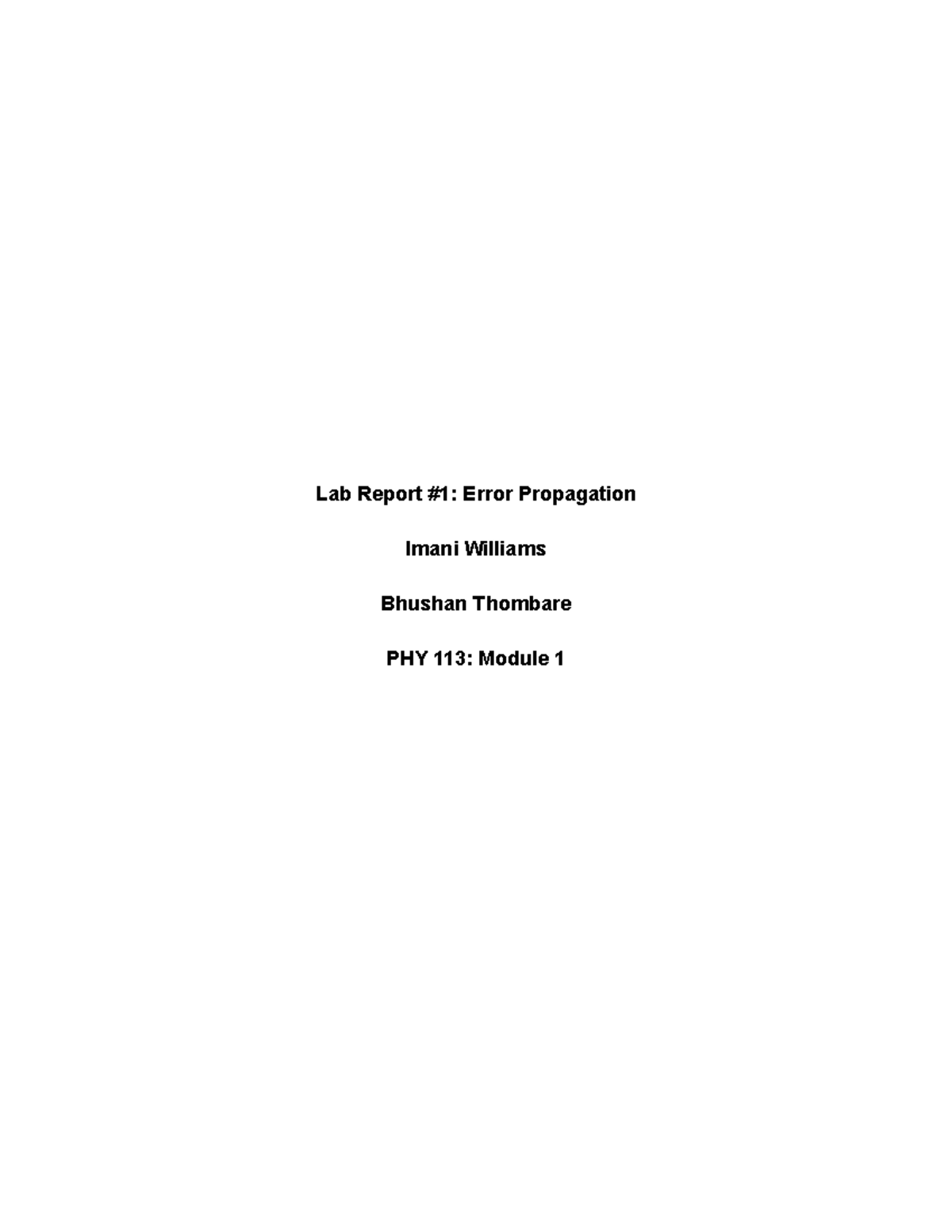 Lab Report 1 Error Propagation Lab Report 1 Error Propagation