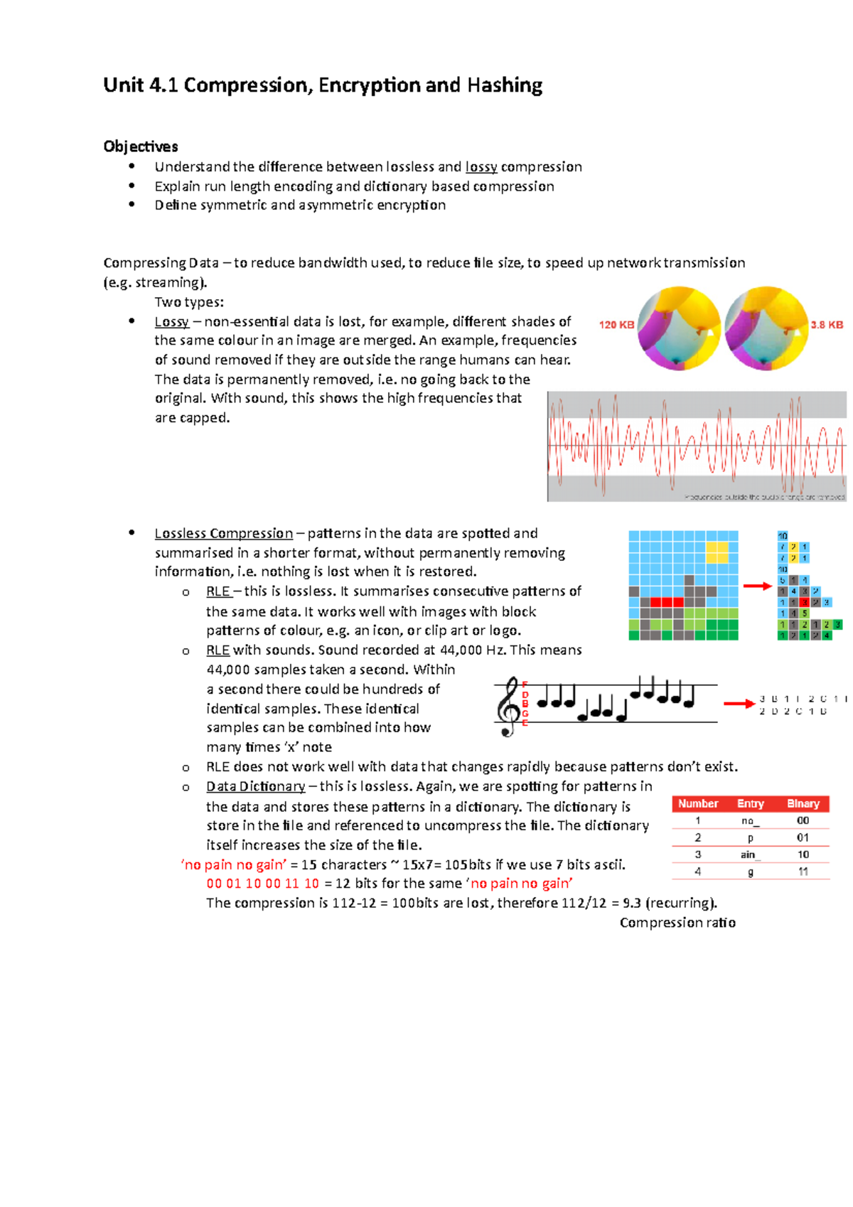 Compression of files using lossy and lossless compression - Unit 4 ...