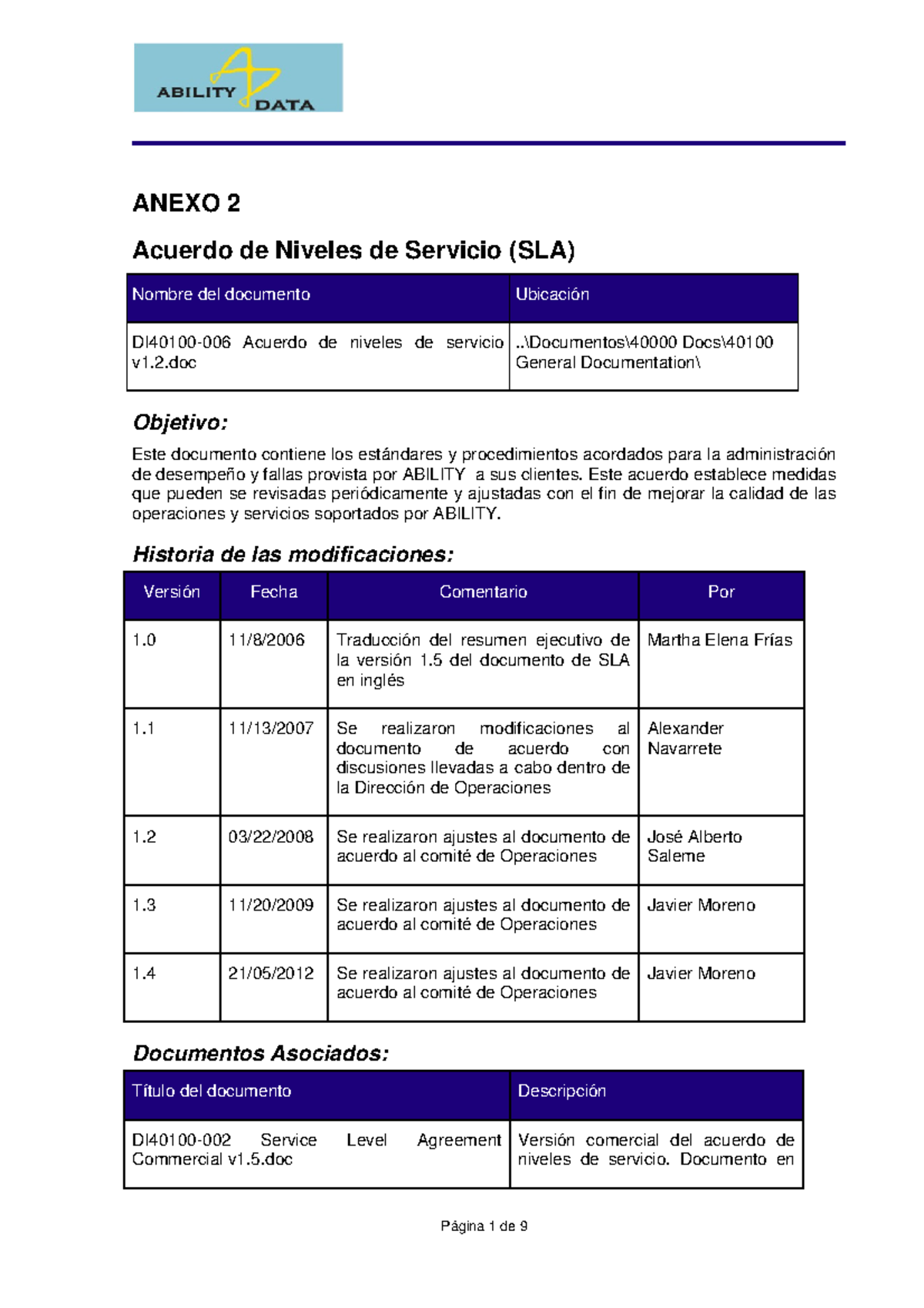 Anexo 2 Acuerdo de niveles de servicio SLA - ANEXO 2 Acuerdo de Niveles de Servicio (SLA) Nombre ...