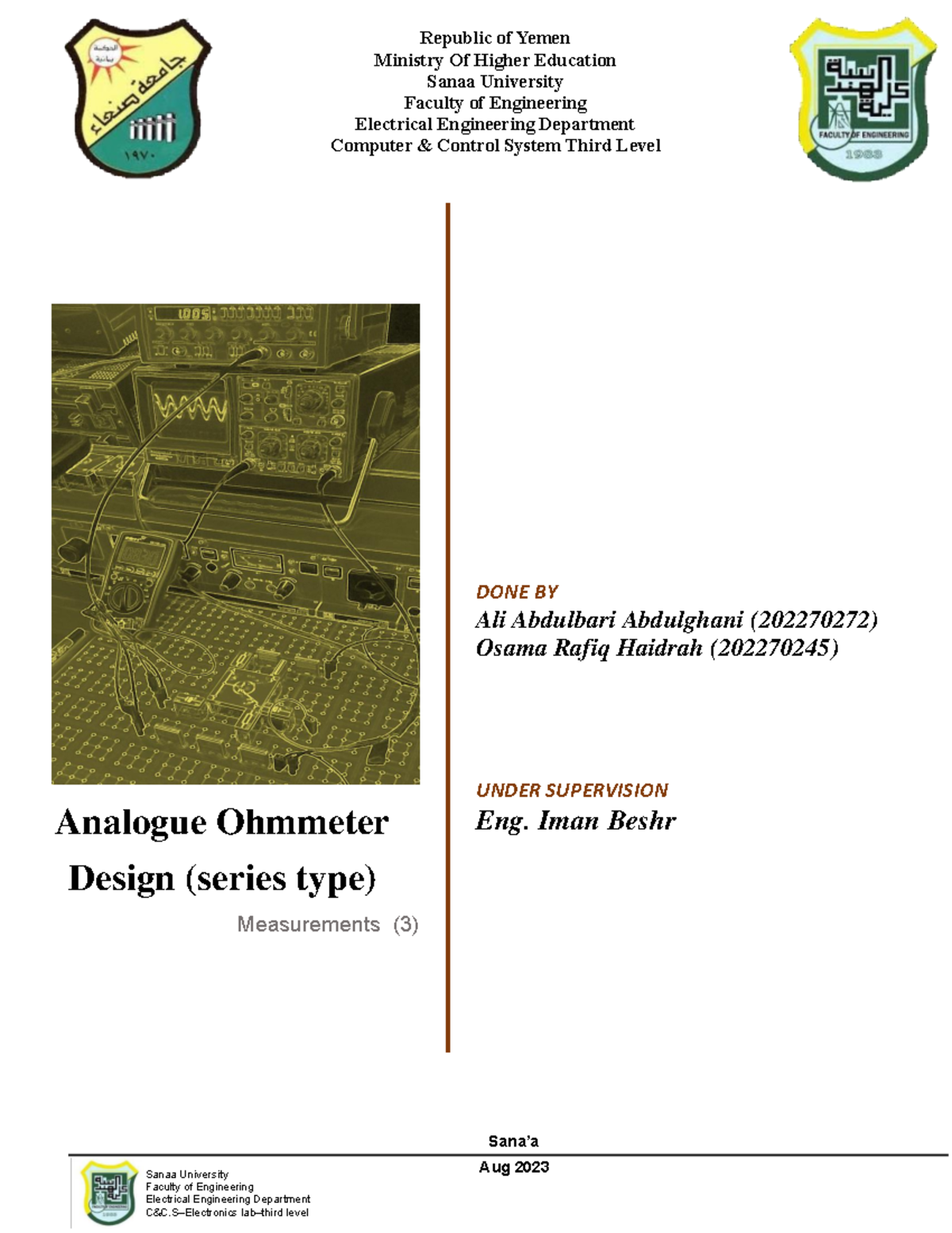 Measurements 5 - Analogue Ohmmeter Design (series type) Measurements ...