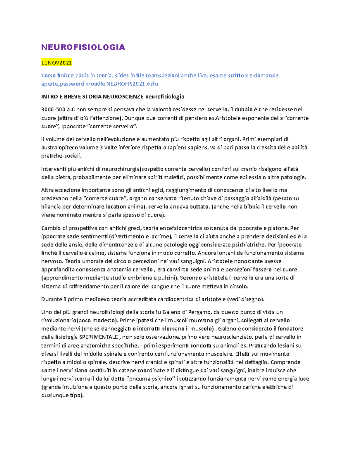 Appunti neurofisiologia-storia - NEUROFISIOLOGIA 11NOV Corso finisce ...