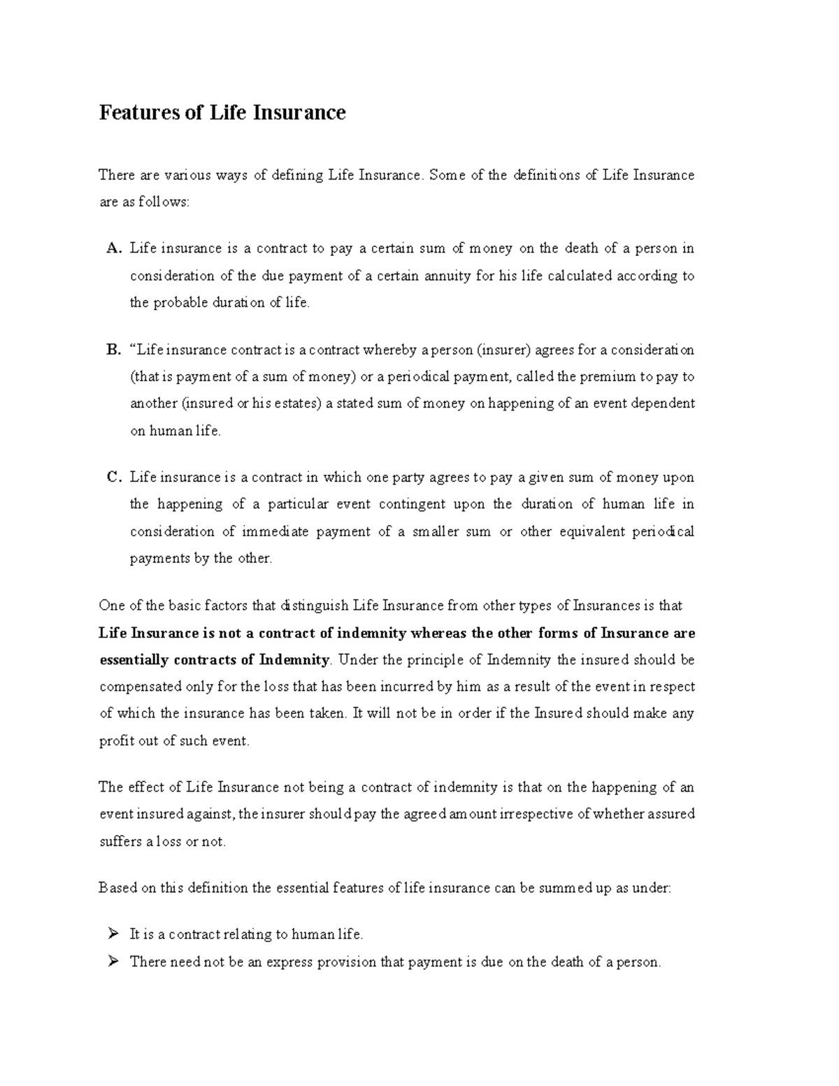 4 Features of Life Insurance - Features of Life Insurance There are ...