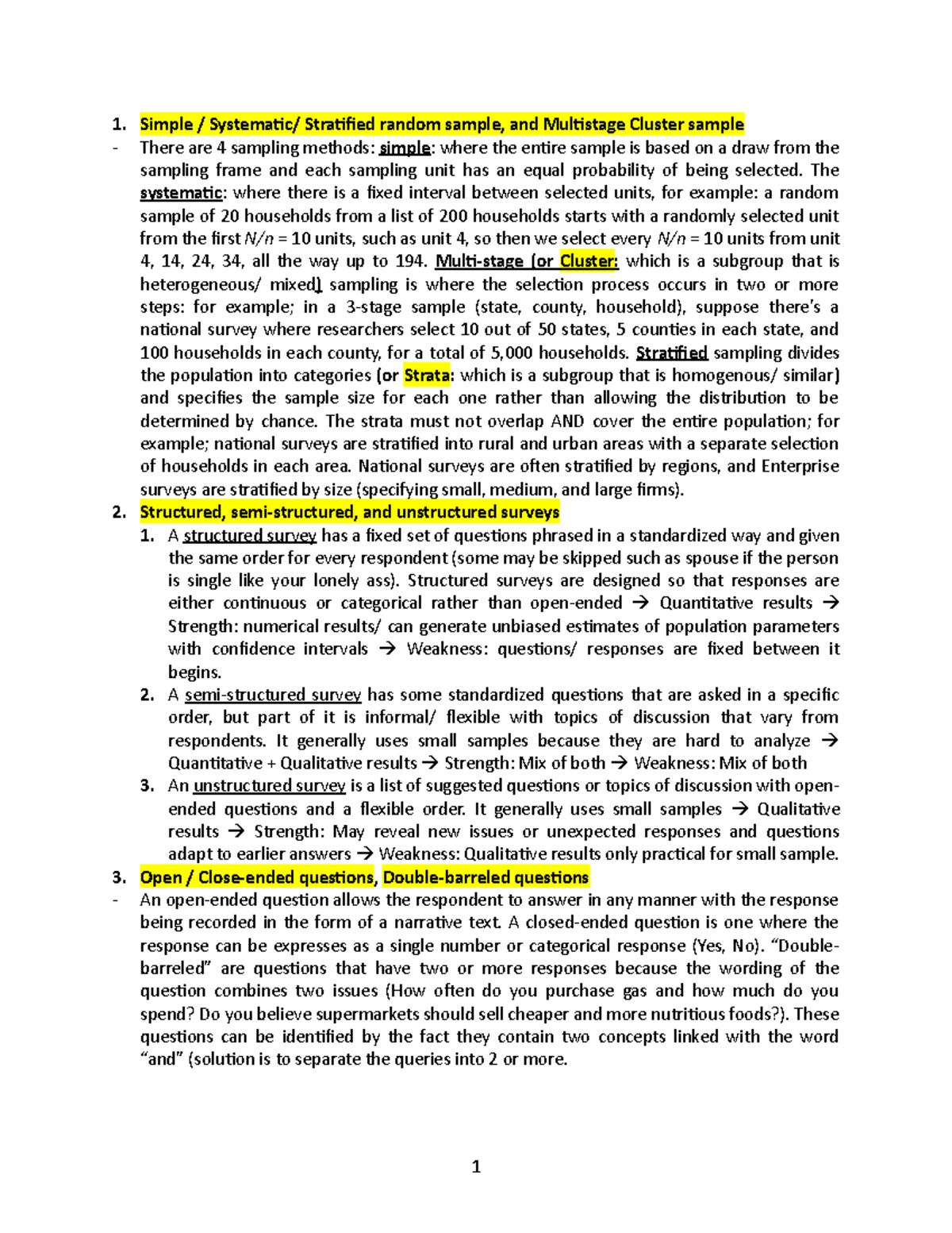 Class Notes 4 - There are 4 sampling methods: simple: where the entire ...