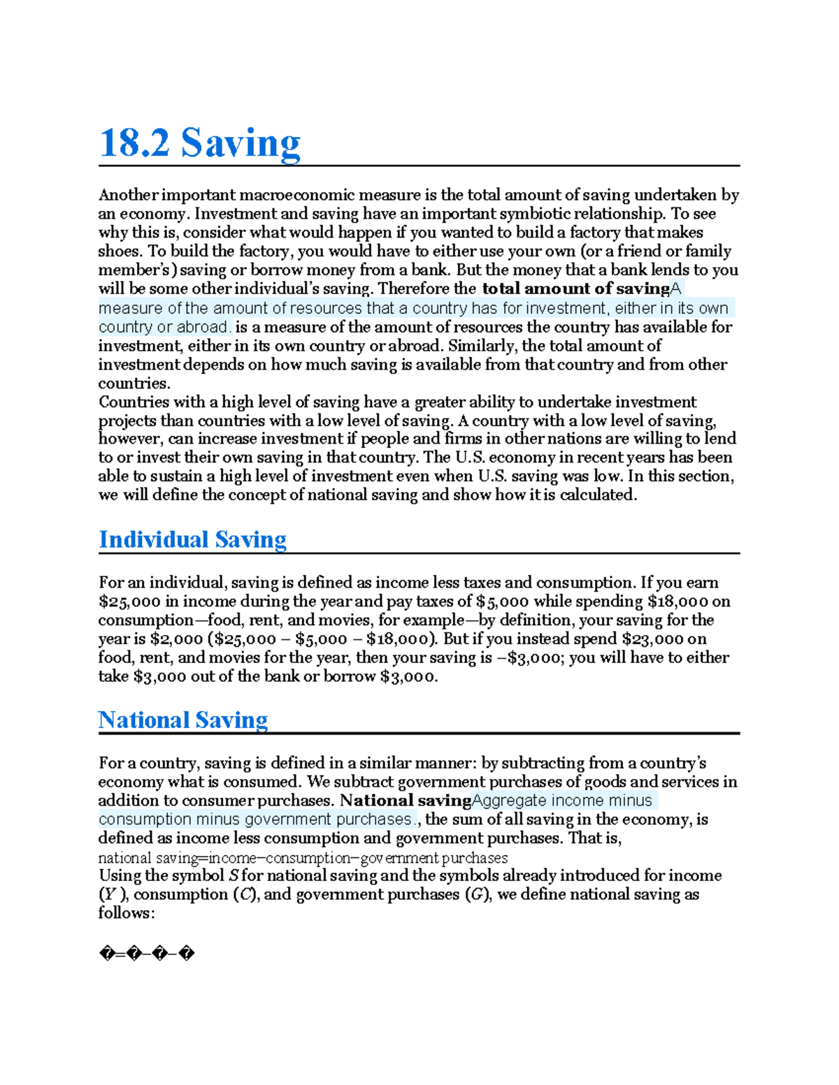 18.2 Saving - 18 Saving Another important macroeconomic measure is the ...
