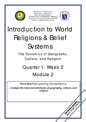 Q1 Module 4 Introduction to World Religions & Belief Systems - Introduction to World Religions ...