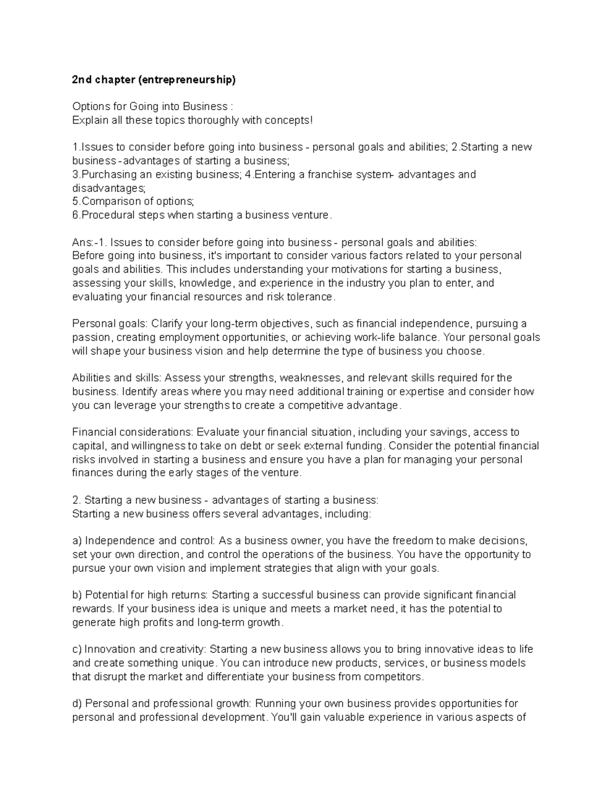 2nd chapter (entrepreneurship) - 2nd chapter (entrepreneurship) Options ...