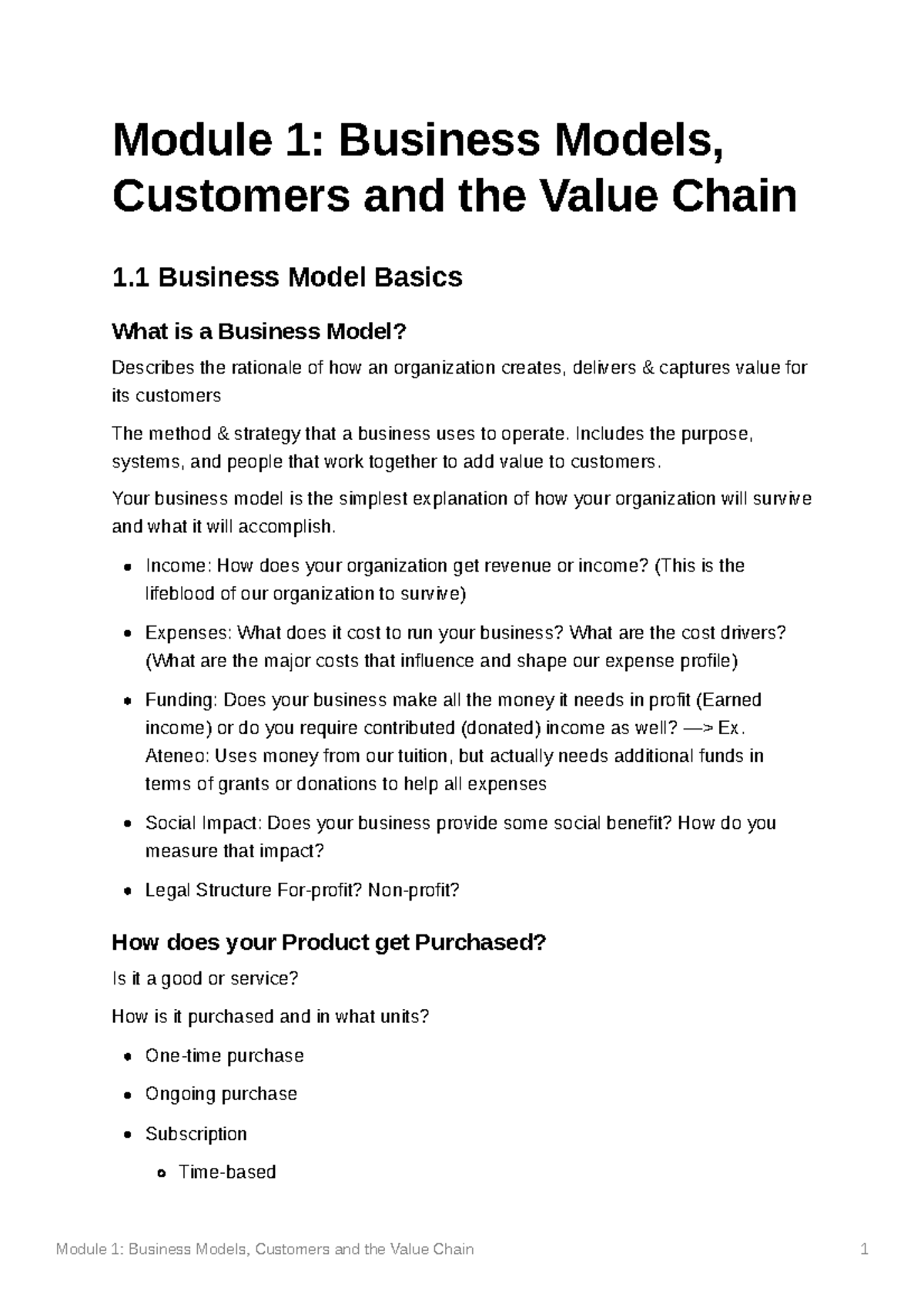 Business Models, Customers and the Value Chain - Includes the purpose ...