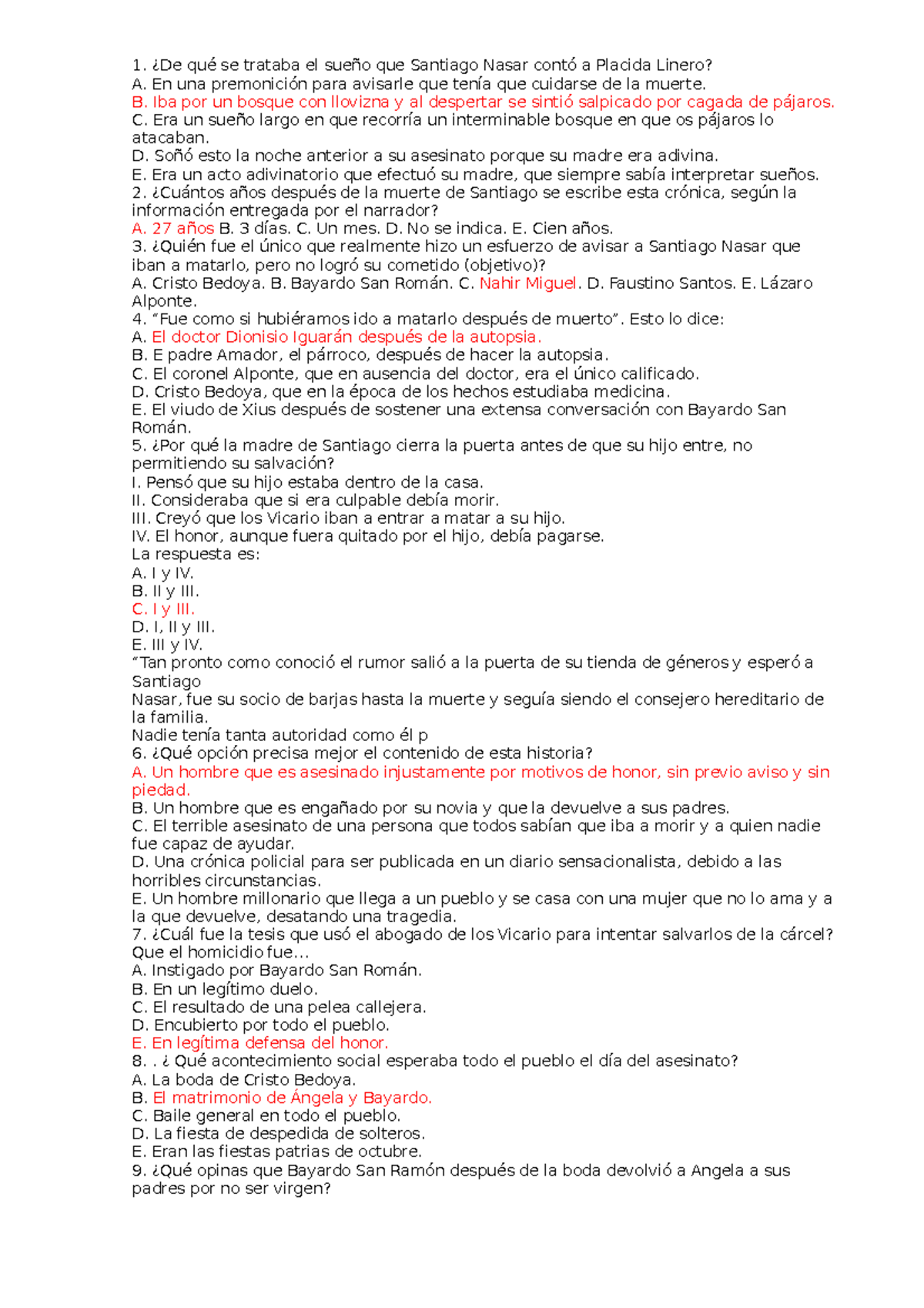 Preguntas de cronica de una muerte anunciada - ¿De qué se trataba el ...