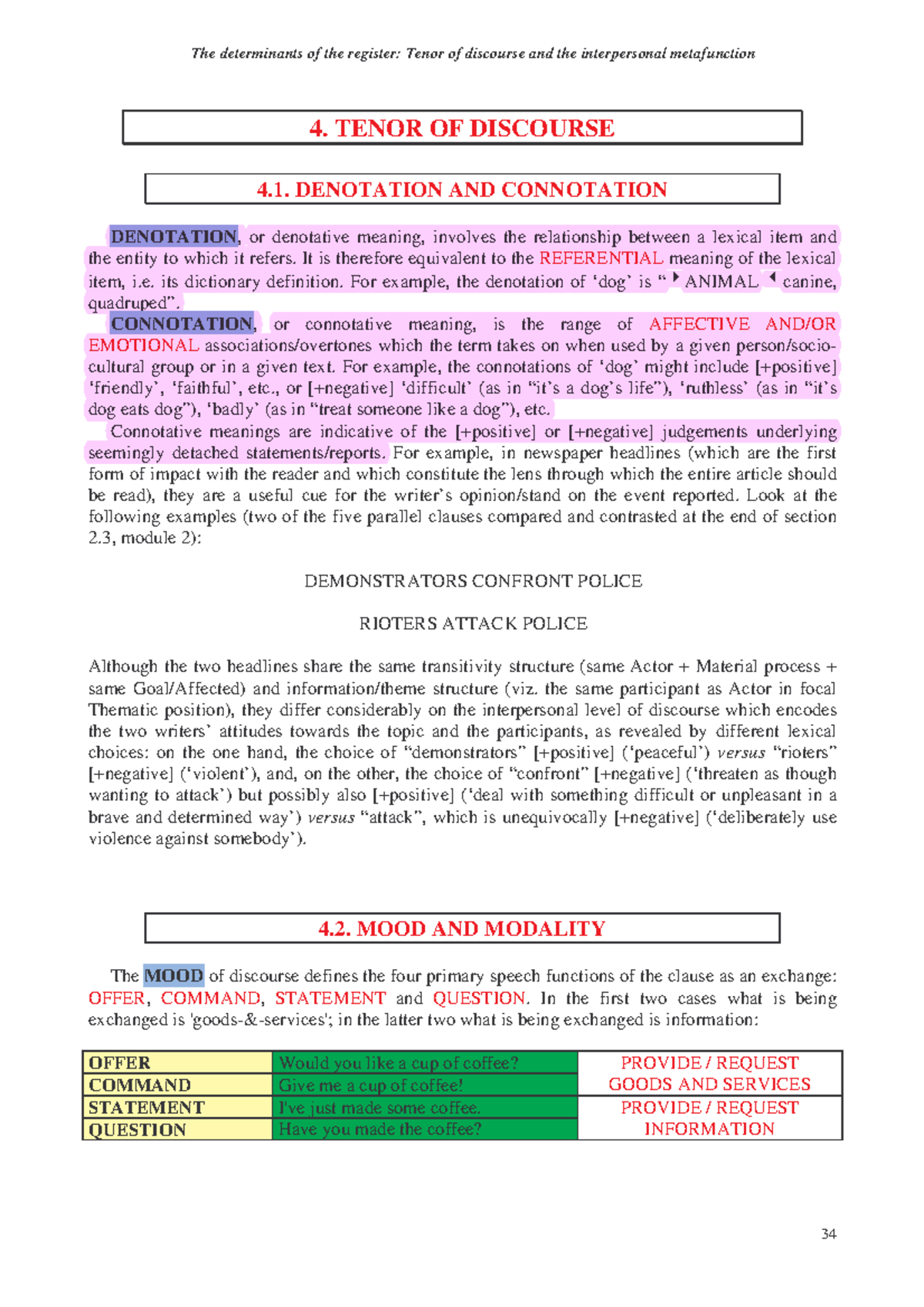 04. Tenor of discourse - Riassunto delle prime lezioni. - 4. TENOR OF ...