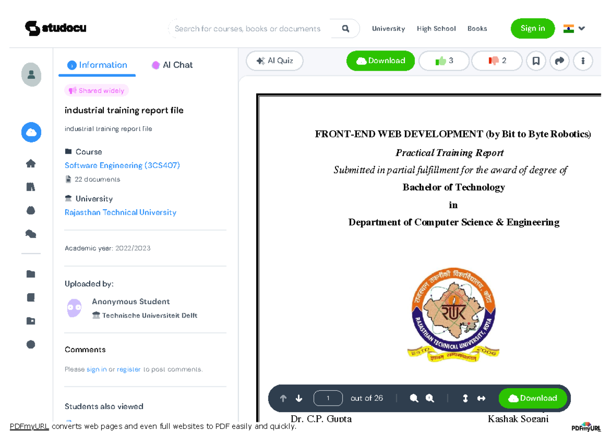 Www studocu com in document rajasthan-technical-university software-engineering - Studocu