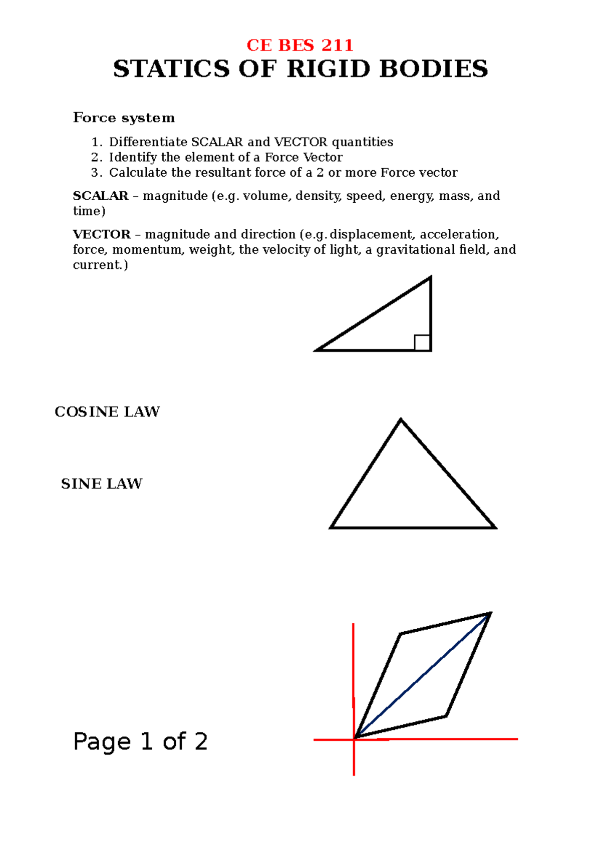 Resultan force vector - STATICS OF RIGID BODIES - CE BES 211 STATICS OF RIGID BODIES Force ...