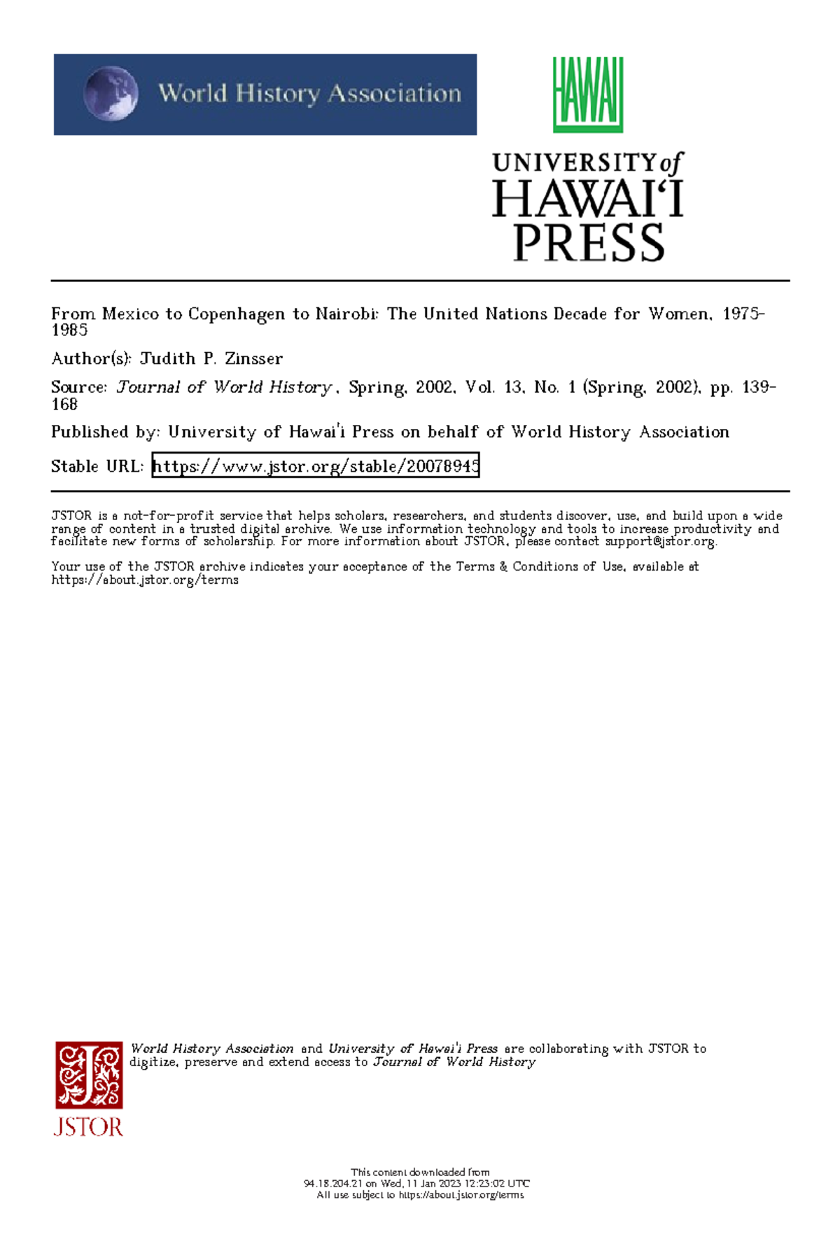 From Mexico to Copenhagen to Nairobi - Zinsser Source: Journal of World ...
