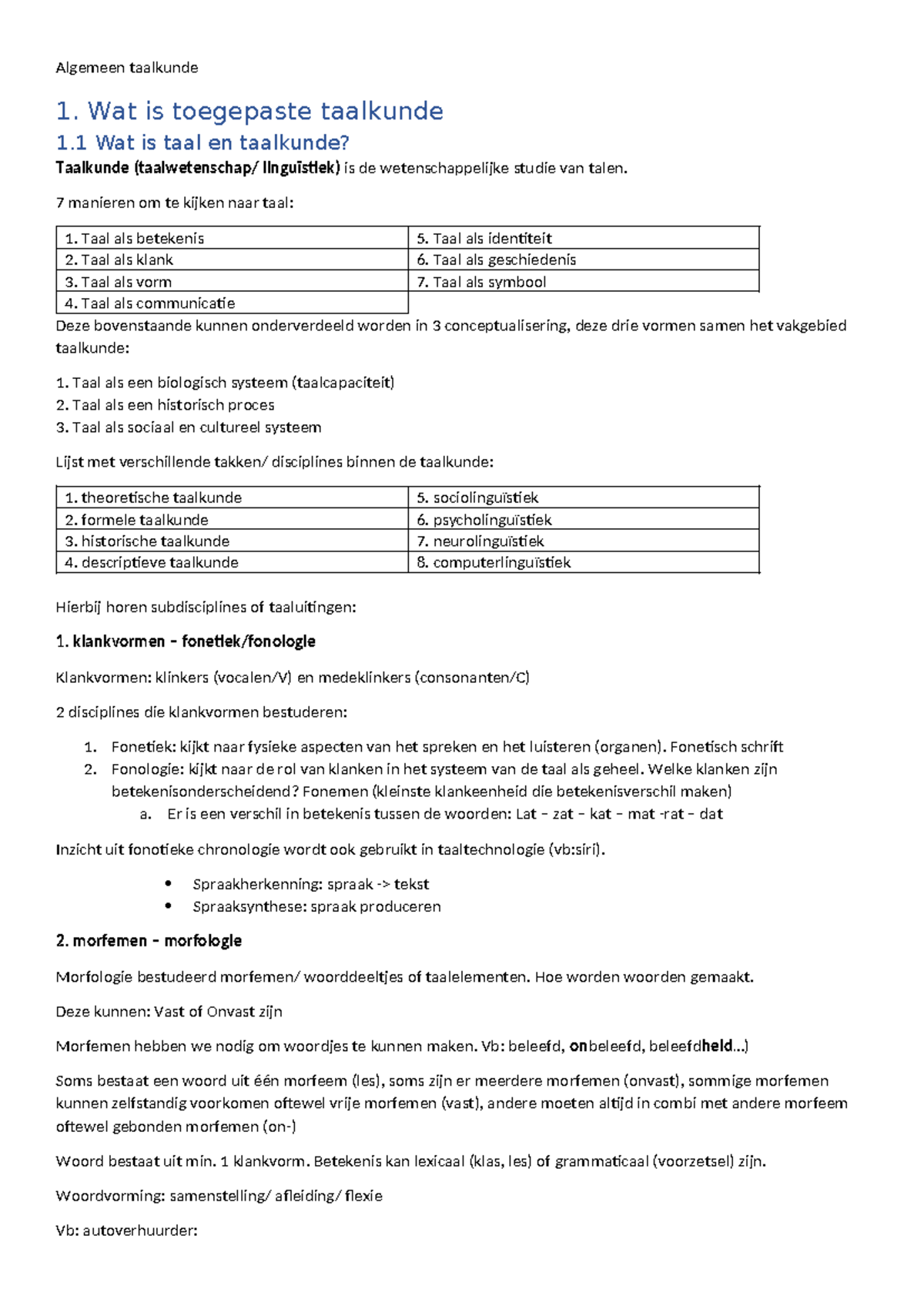 SM toegepast Taalkunde-1 - Algemeen taalkunde 1. Wat is toegepaste ...