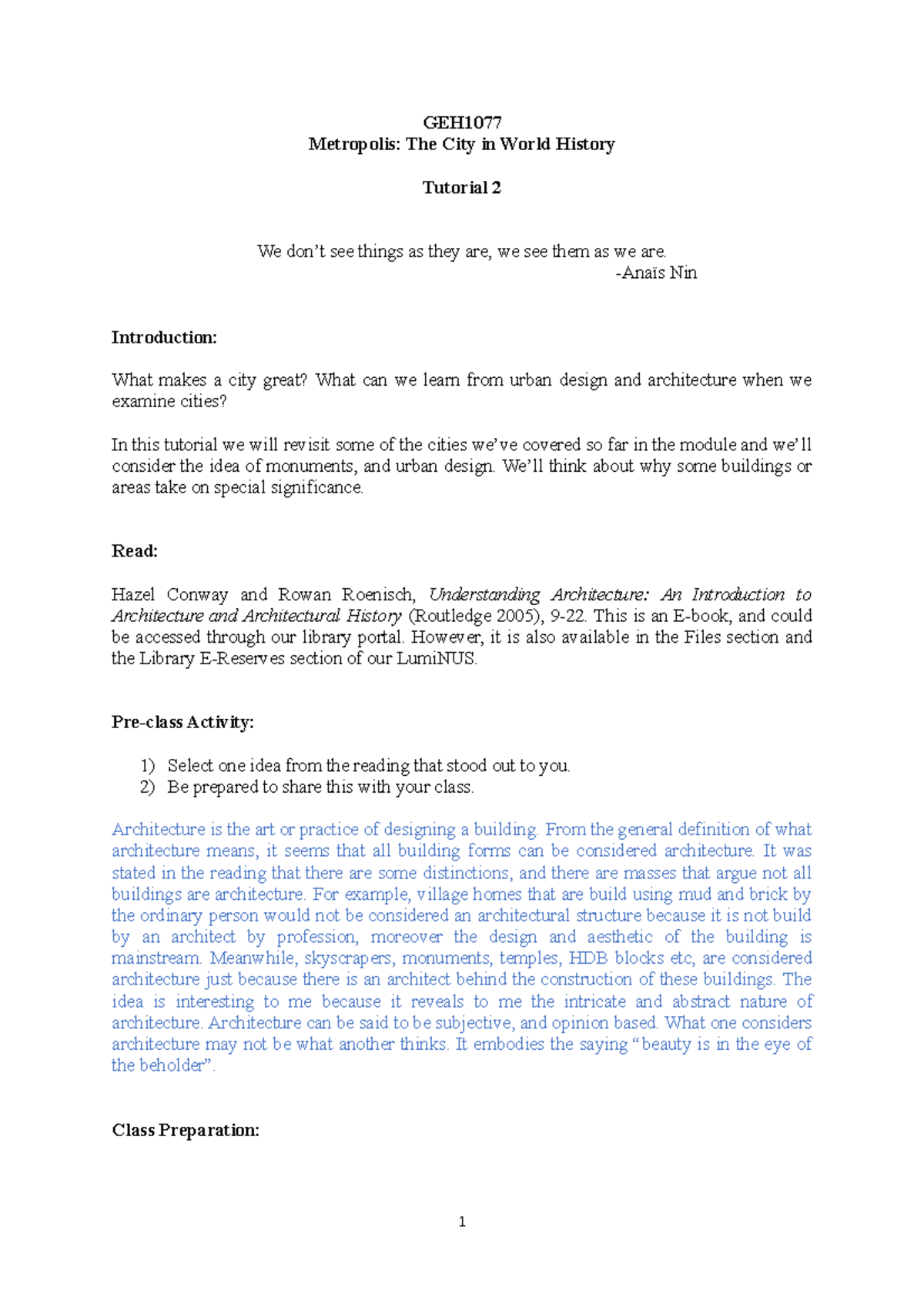 Tutorial 2 Guide - GEH Metropolis: The City in World History Tutorial 2 We don’t see things as ...