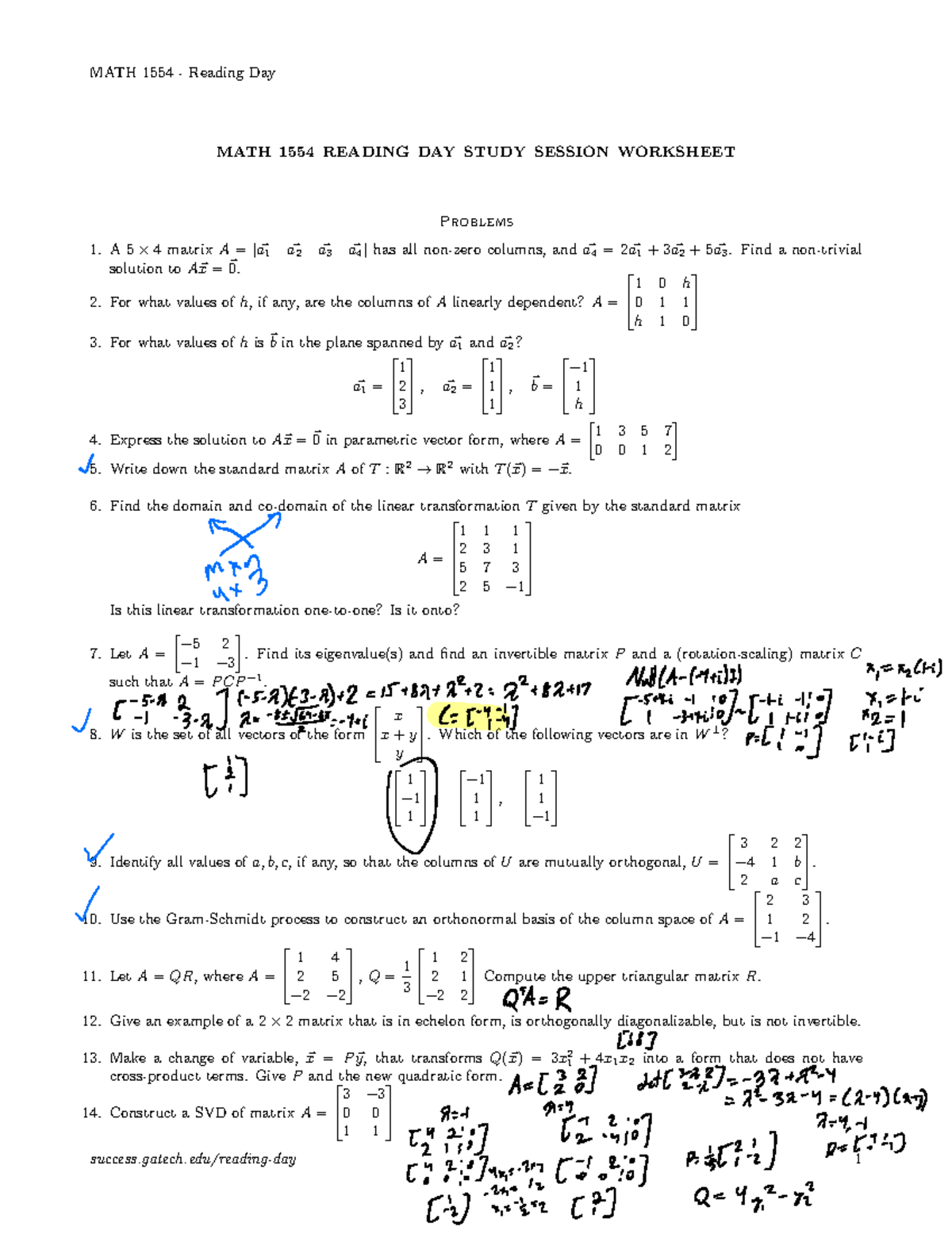Worksheet Math 1554 - Georgia Institute of Technology Math 1554 Linear ...