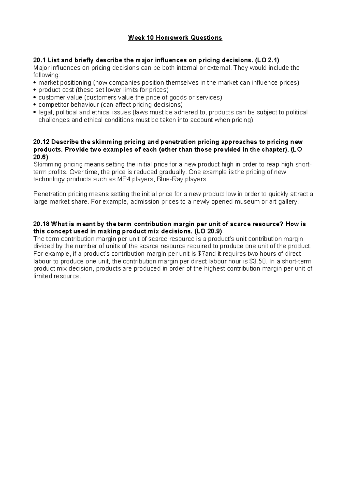 Week 10 Homework Questions - Week 10 Homework Questions 20 List and ...