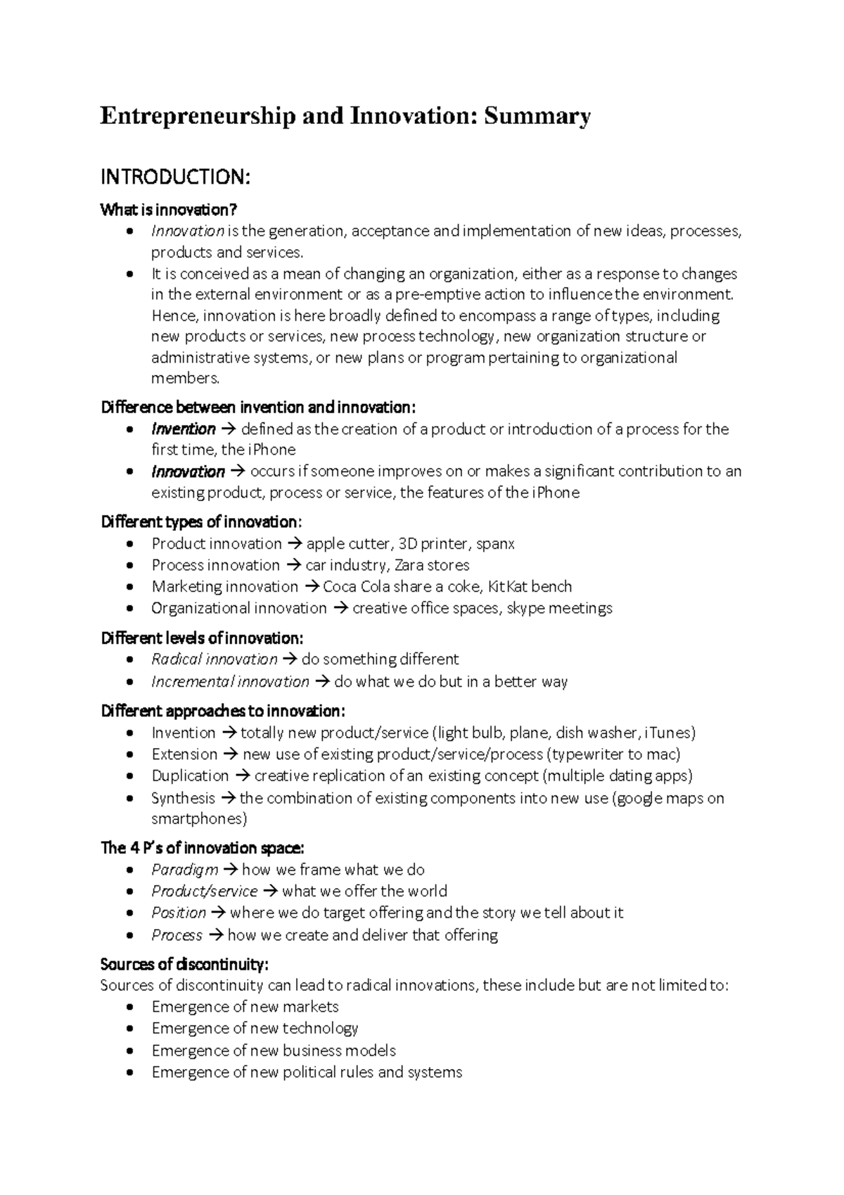 Entrepreneurship and Innovation: summary - Entrepreneurship and ...