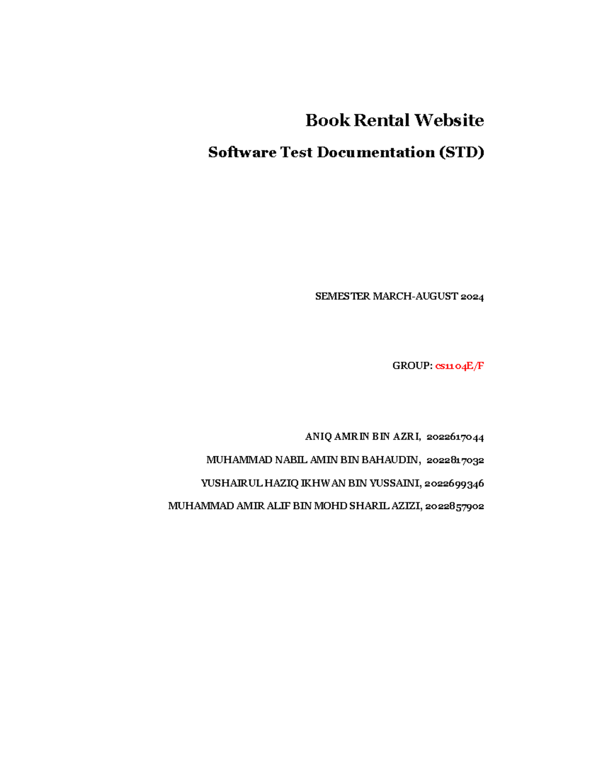 STD ISP250 - STD report for is250 - Book Rental Website Software Test ...