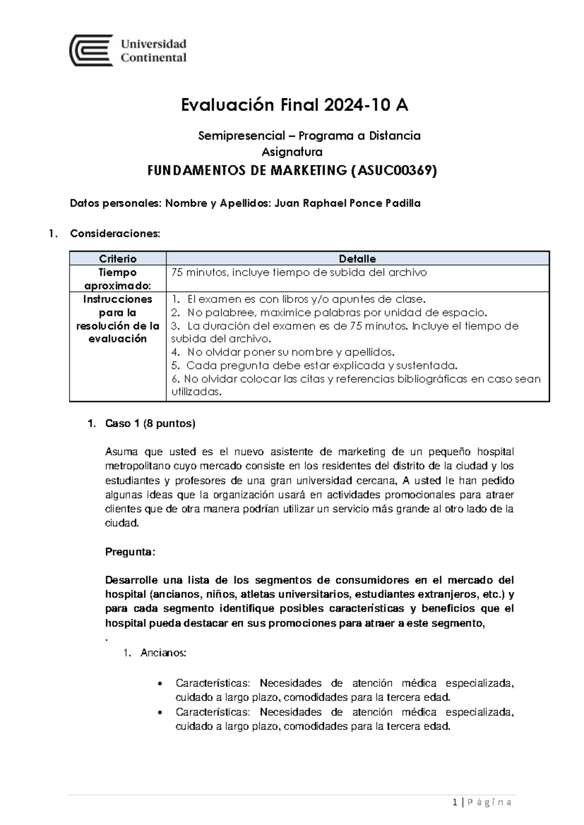 Examen Final Fundamentos de Marketing 2024 10 A - Evaluación Final 2024 - 10 A Semipresencial ...