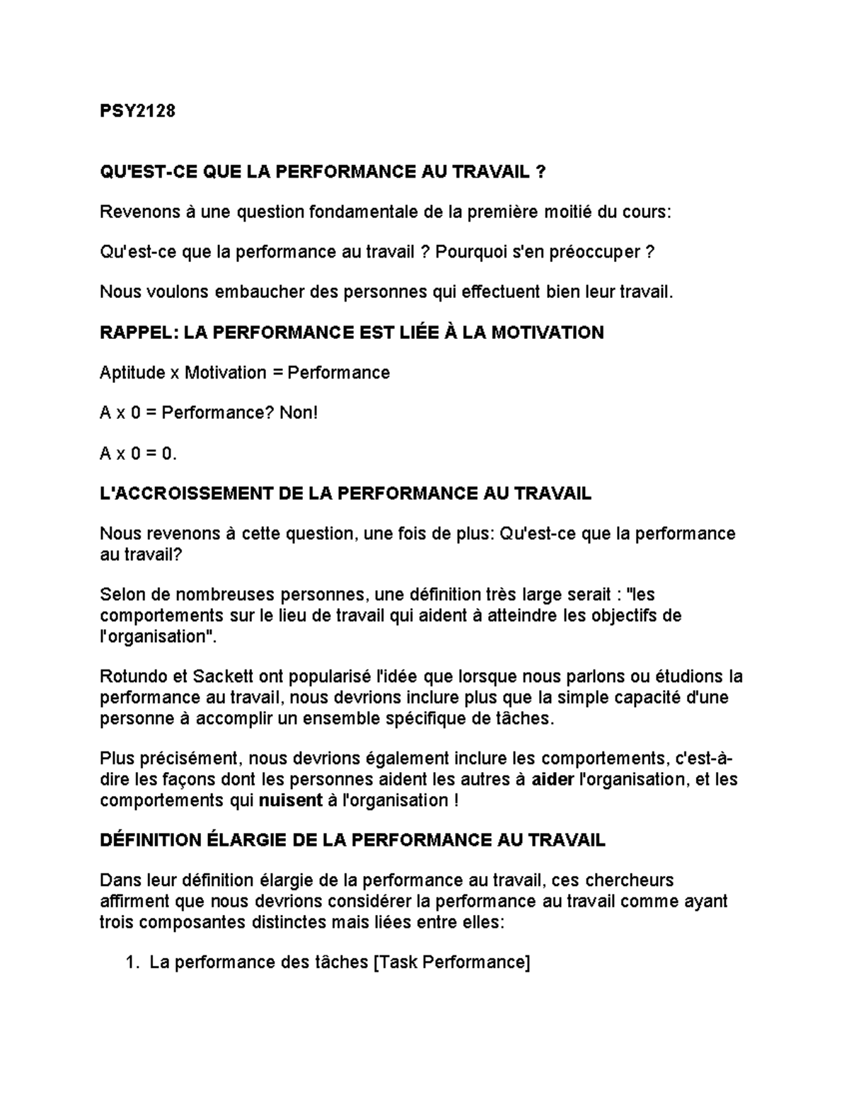 Cours #10 - Performance et stress - PSY QU'EST-CE QUE LA PERFORMANCE AU ...