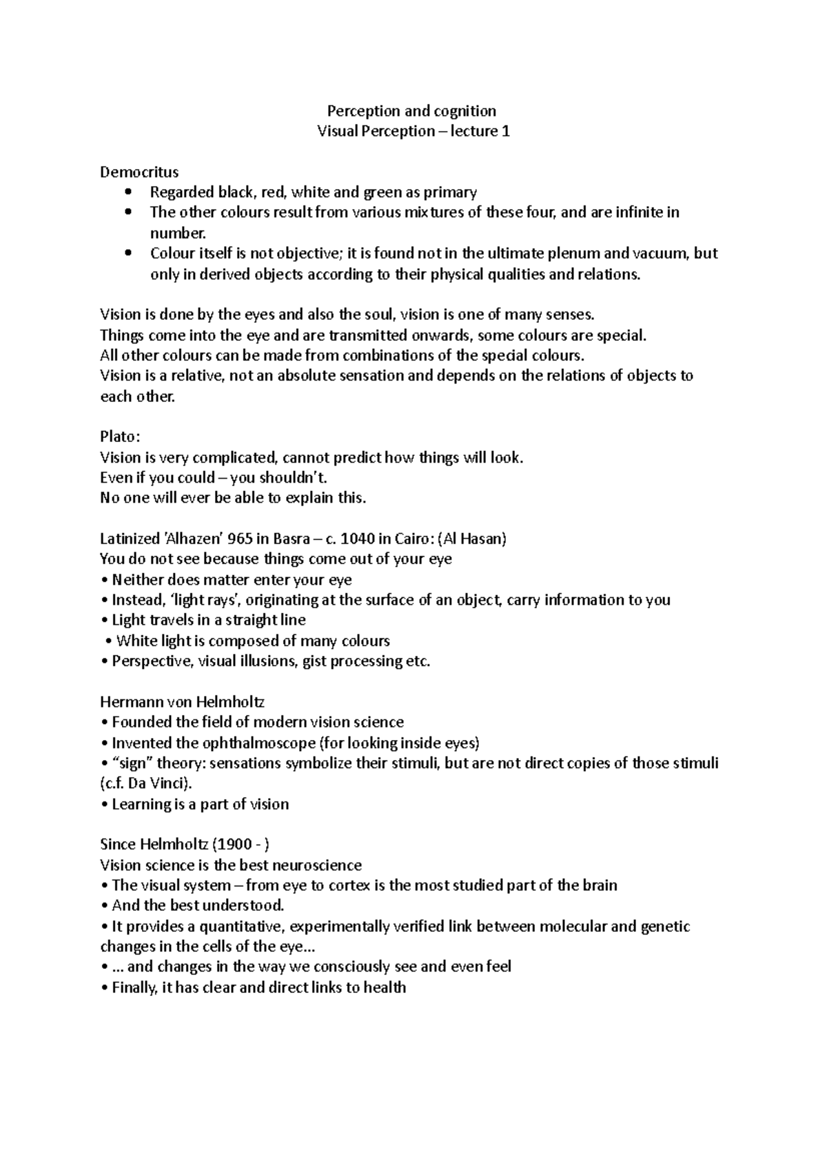 Perception and cognition - visual perception lec 1 - Perception and cognition Visual Perception ...