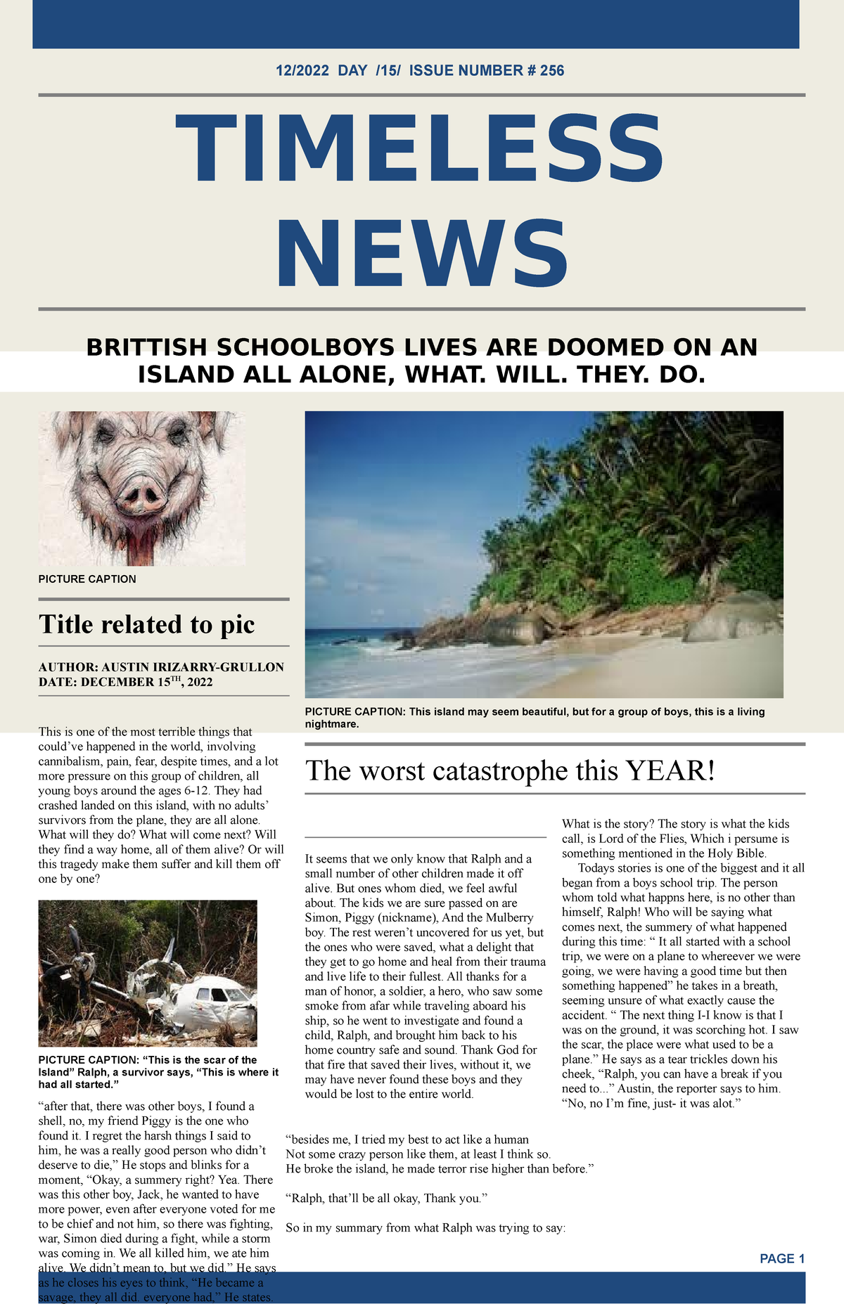 Newsnow LOTF - An Assignment For making your own newspaper Example form ...