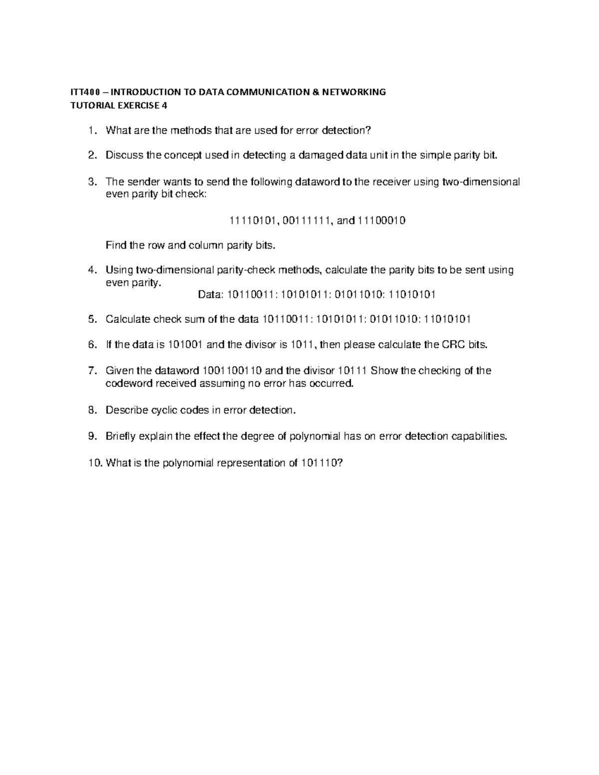 Tutorial 4 Itt400 Introduction To Data Communication And Networking Tutorial Exercise 4 What
