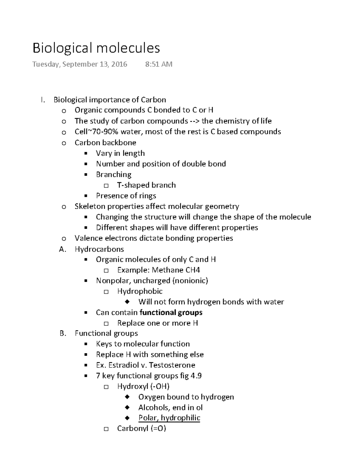 Biological molecules - Lecture notes 1 - Biological molecules Tuesday ...