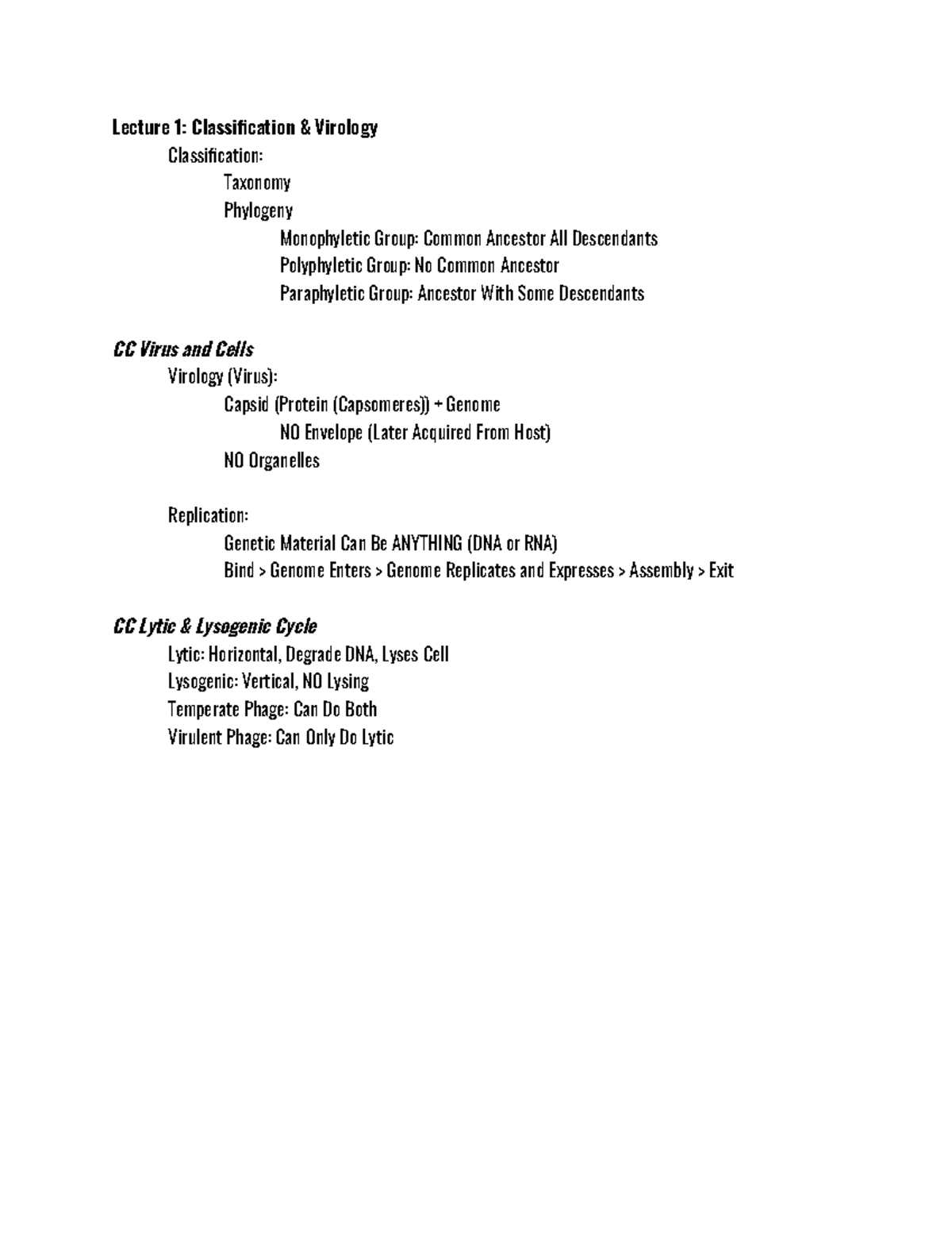 Bio Exam 1 Review- Bio 116 - Lecture 1: Classification & Virology ...