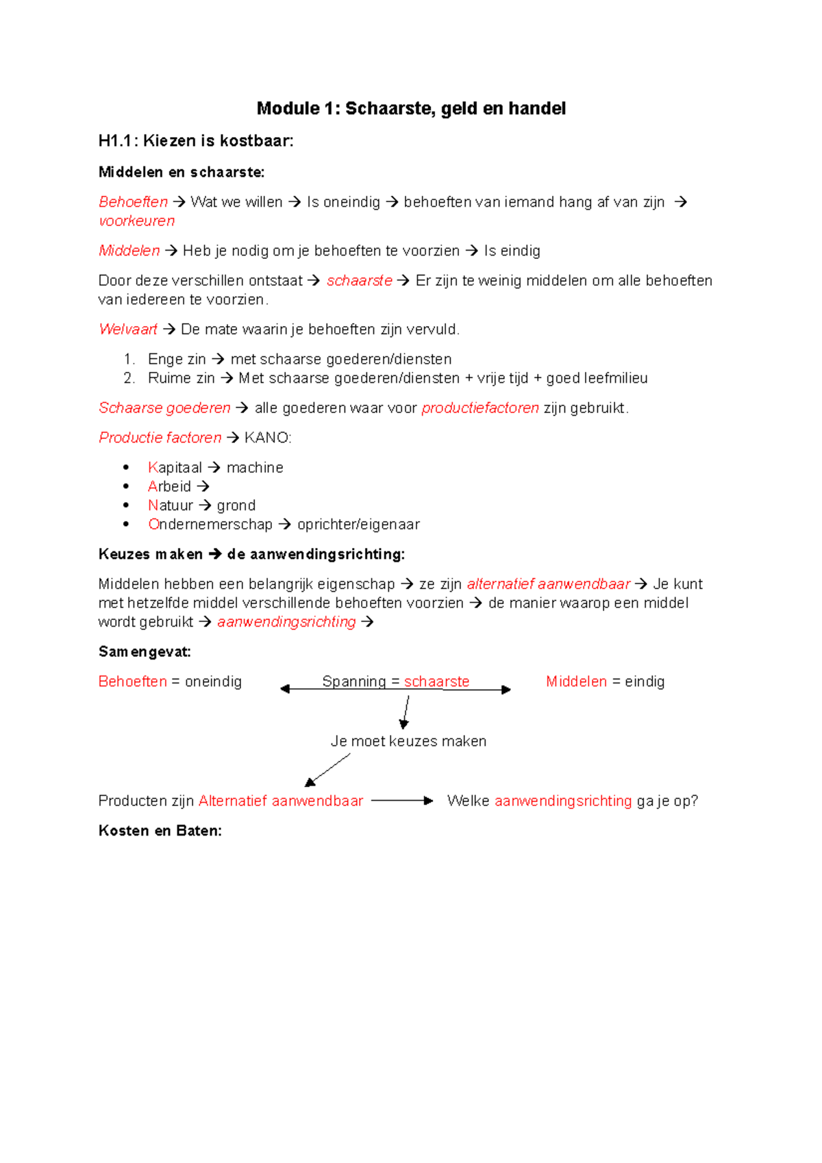 Economie samenvatting - V4 - Module 1 - Module 1: Schaarste, geld en ...