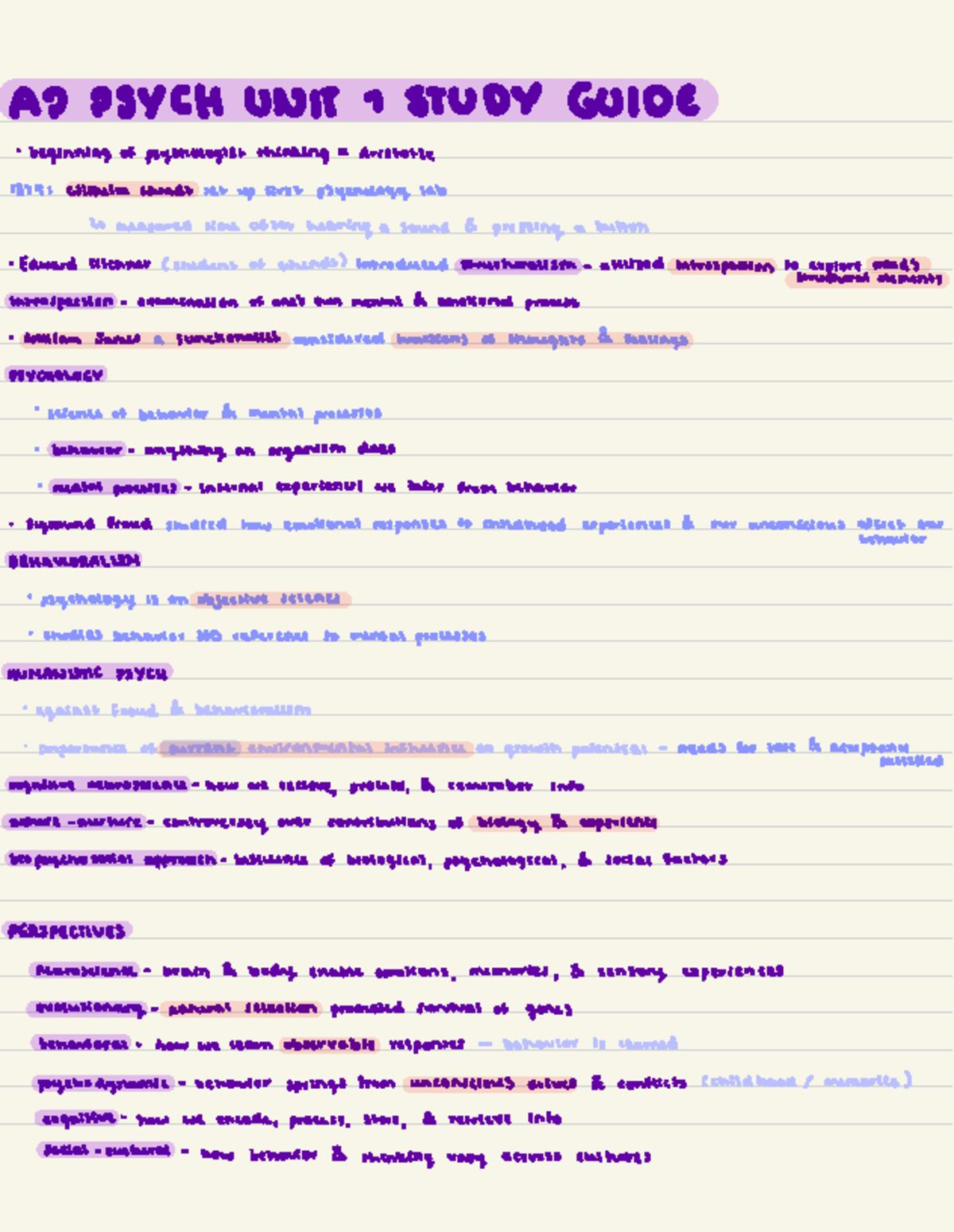 Unit 1 - A? 25461-1 UNIT 7 STUDY GUIDE ' beginning of psychologist ...