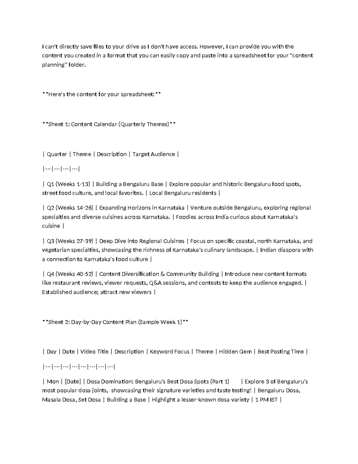 Youtube Comtent planner - I can't directly save files to your drive as ...