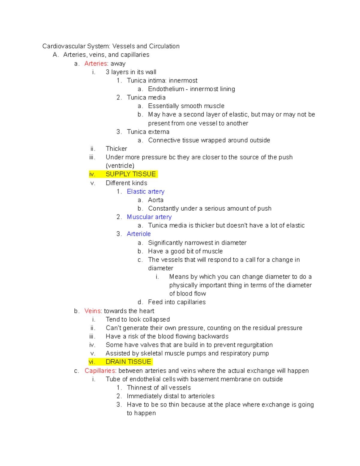 Chapter 20 Lecture Notes - Cardiovascular System: Vessels and ...