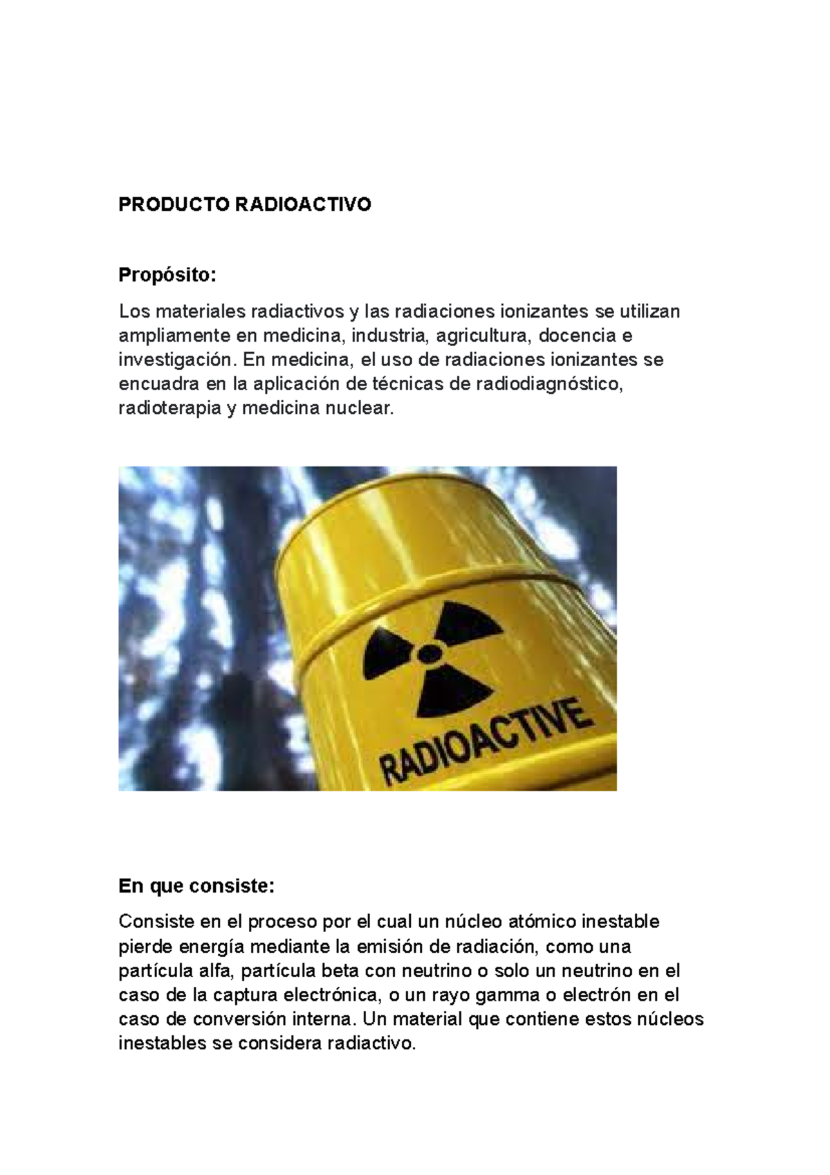 Producto Radioactivo - Trabajo para que se pueda. Guiar con algunas ...