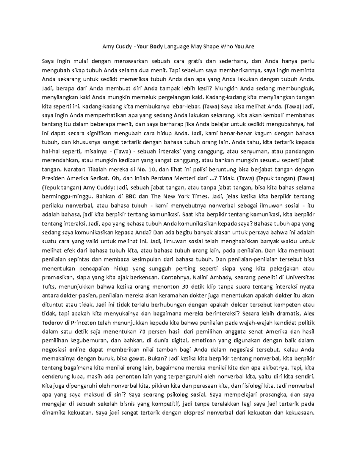 Amy Cuddy - Your Body Language May shape who you are - Amy Cuddy - Your ...