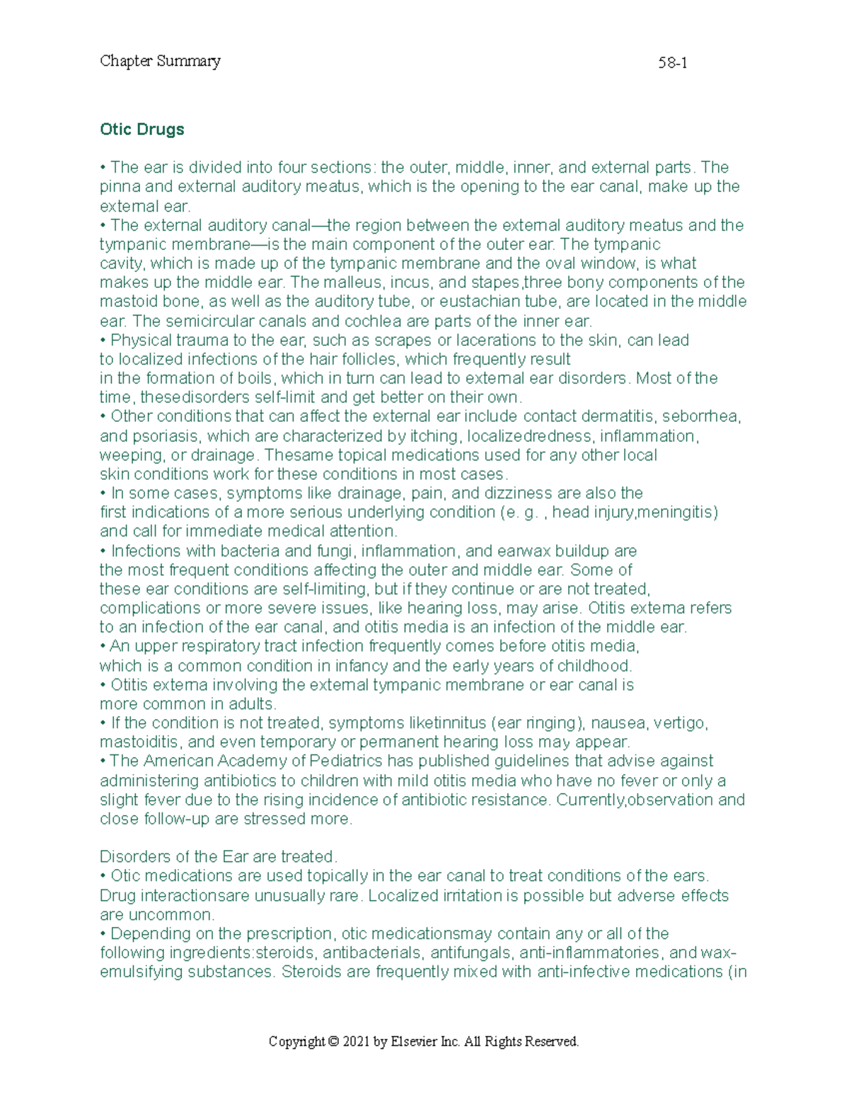 Otic Drugs - summary notes - Chapter Summary Otic Drugs • The ear is ...