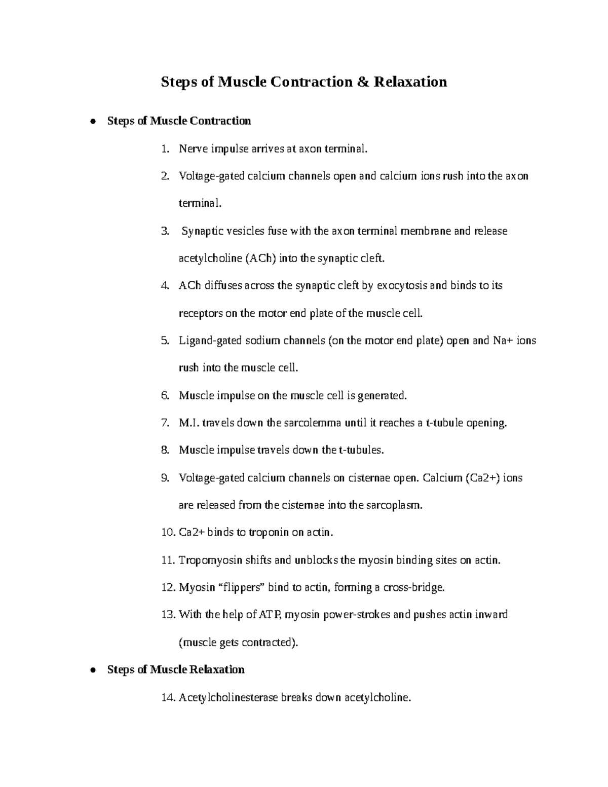 Steps of Muscle Contraction and Relaxation - Steps of Muscle ...