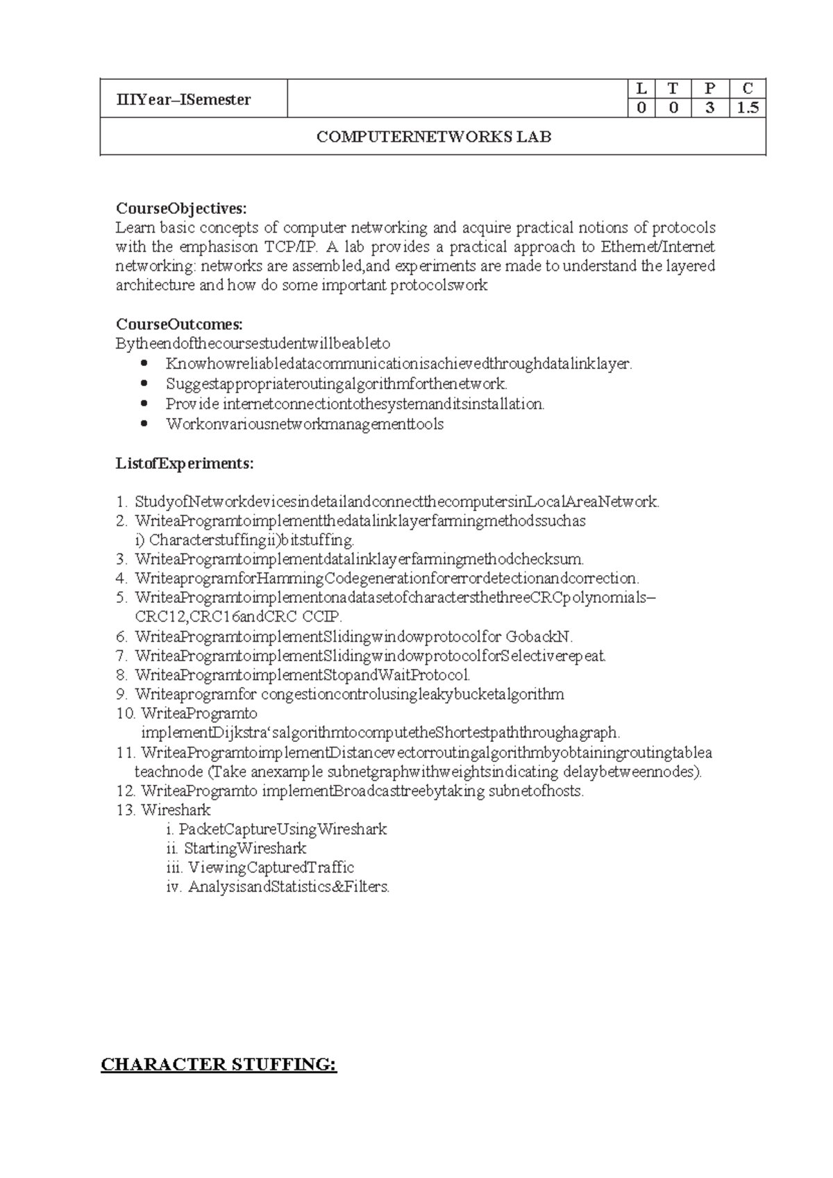 Cn lab manual - lab - CourseObjectives: Learn basic concepts of computer networking and acquire ...