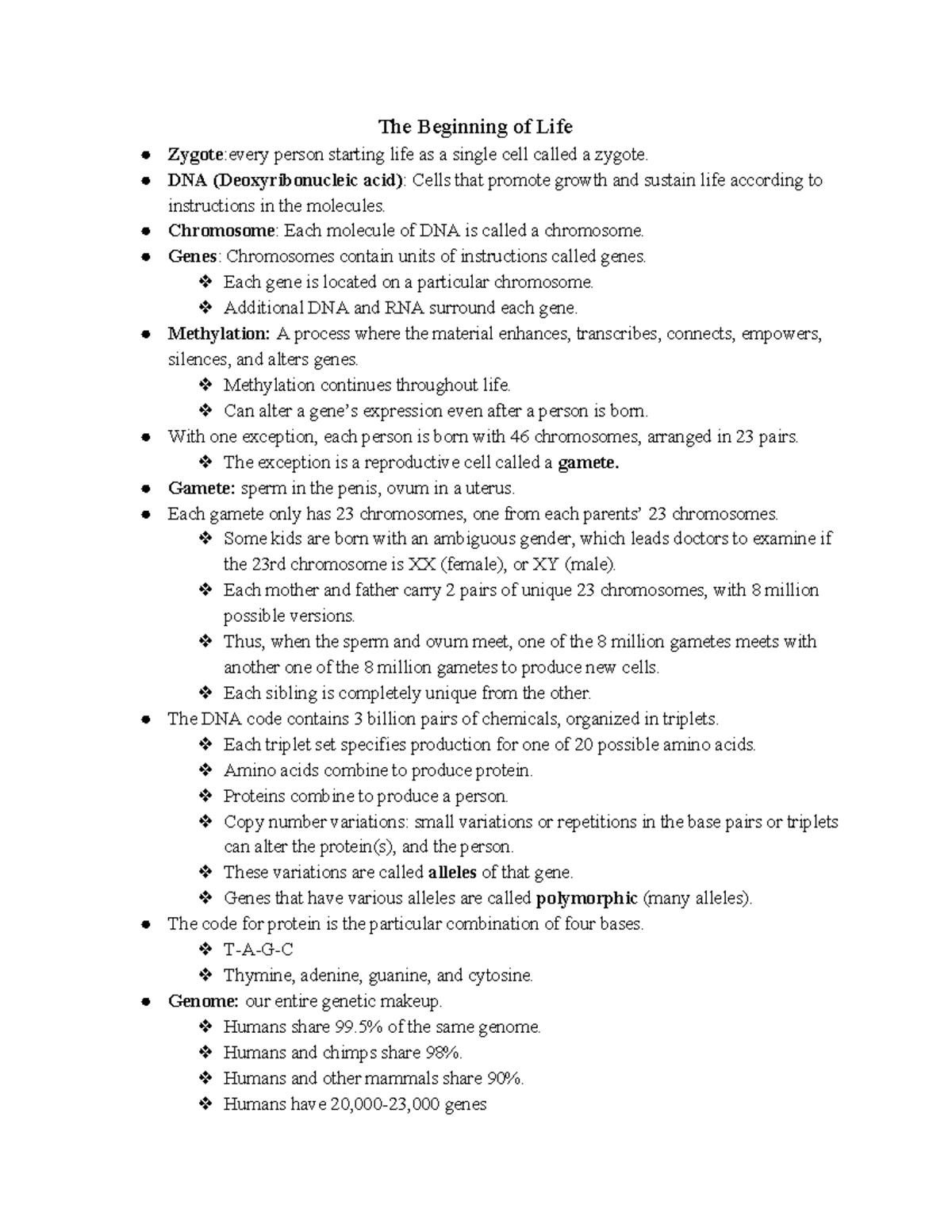 The beginning of life - Lecture notes 1 - The Beginning of Life Zygote ...