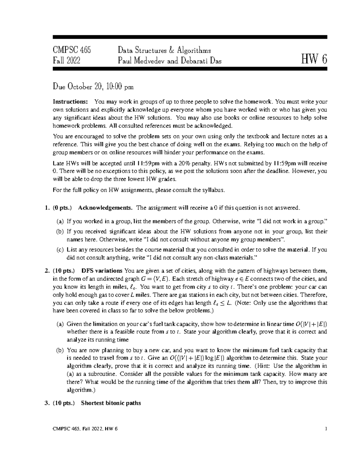 Hw6-posted - Assignments - CMPSC 465 Data Structures & Algorithms Fall 2022 Paul Medvedev and ...