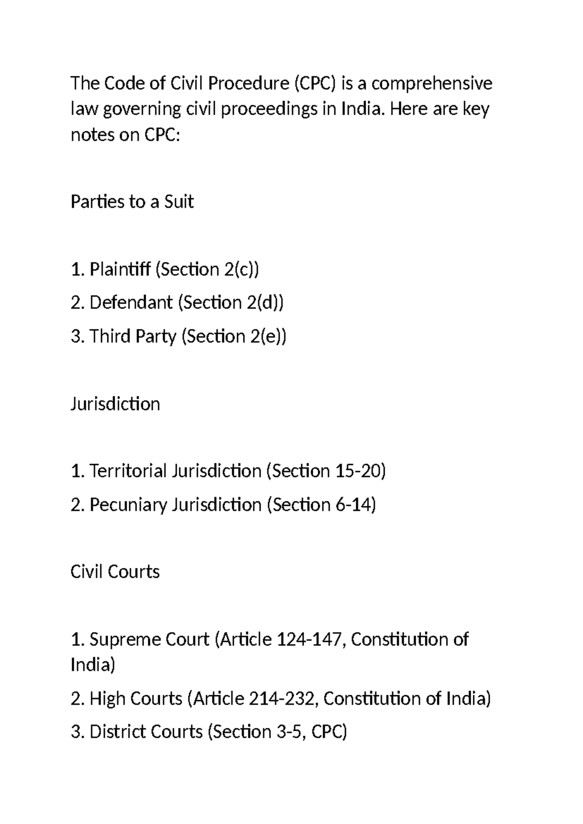The Code of Civil Procedure - Here are key notes on CPC: Parties to a ...
