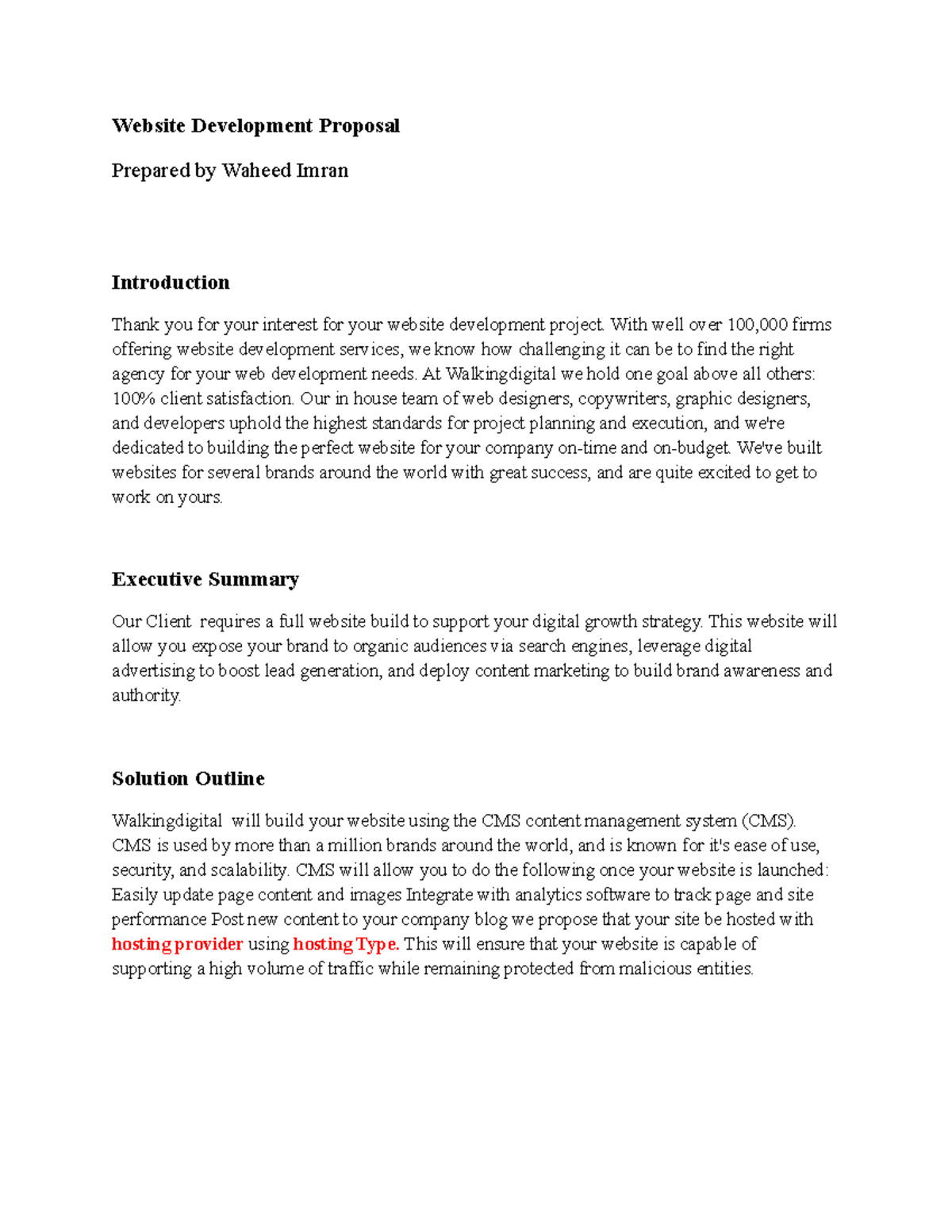 Intial proposal Proposal - Website Development Proposal Prepared by ...