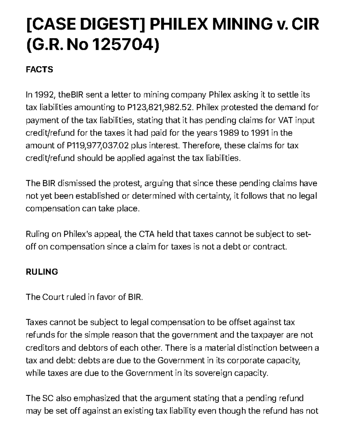 2. Philex Mining 125704 - [CASE DIGEST] PHILEX MINING v. CIR (G. No ...